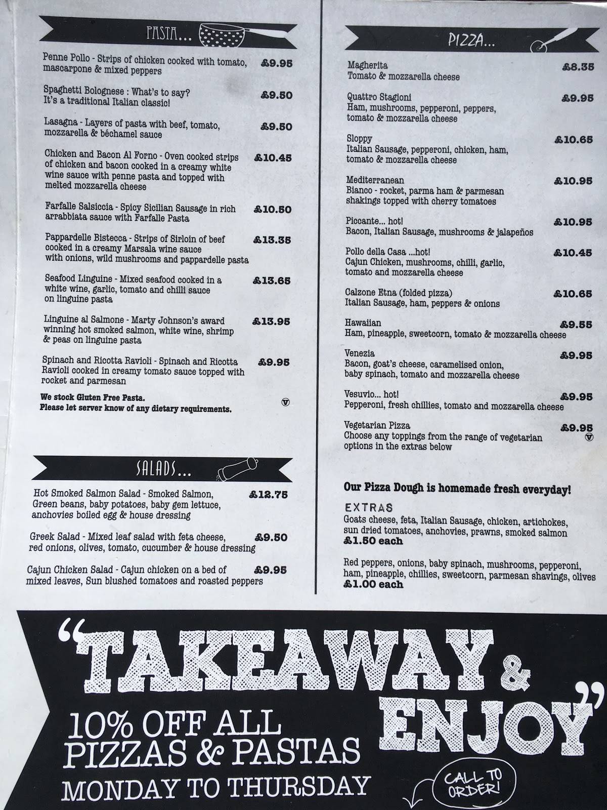 Menu at Zio restaurant, Portadown