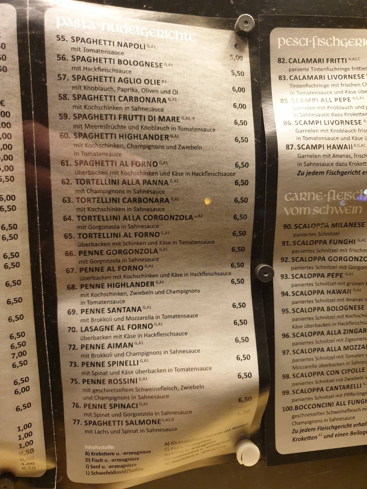 Speisekarte von Zum Highlander Pizzeria, Treuenbrietzen
