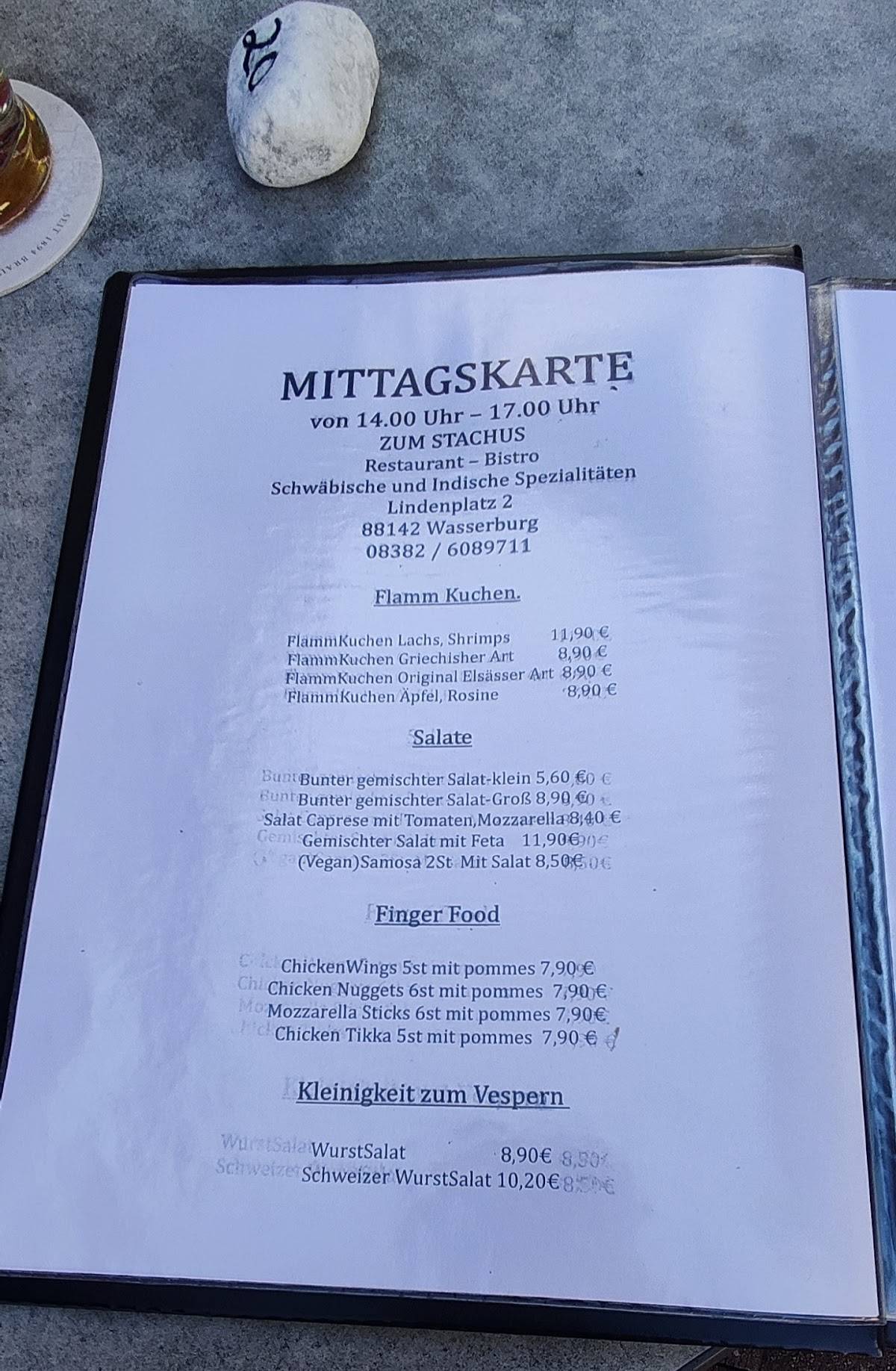 Speisekarte von Zum Stachus Restaurant, Wasserburg (Bodensee)