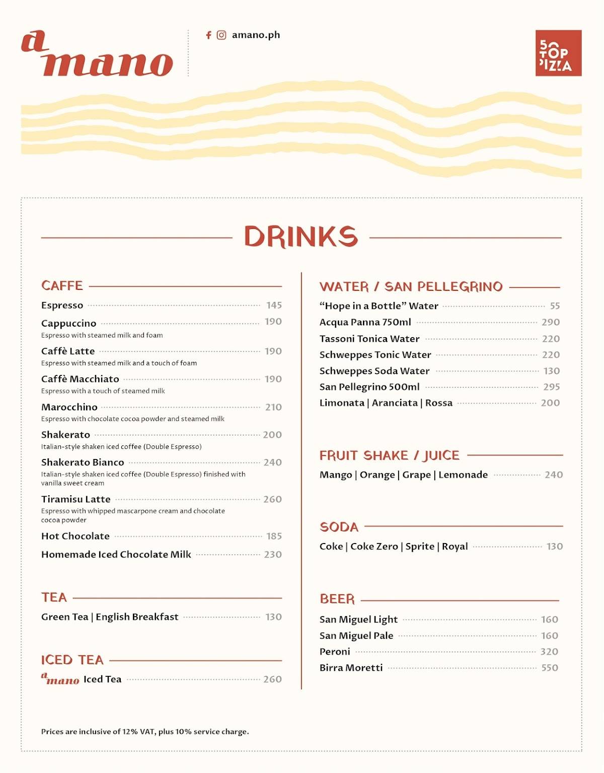 Menu at a mano Rockwell pizzeria, Makati