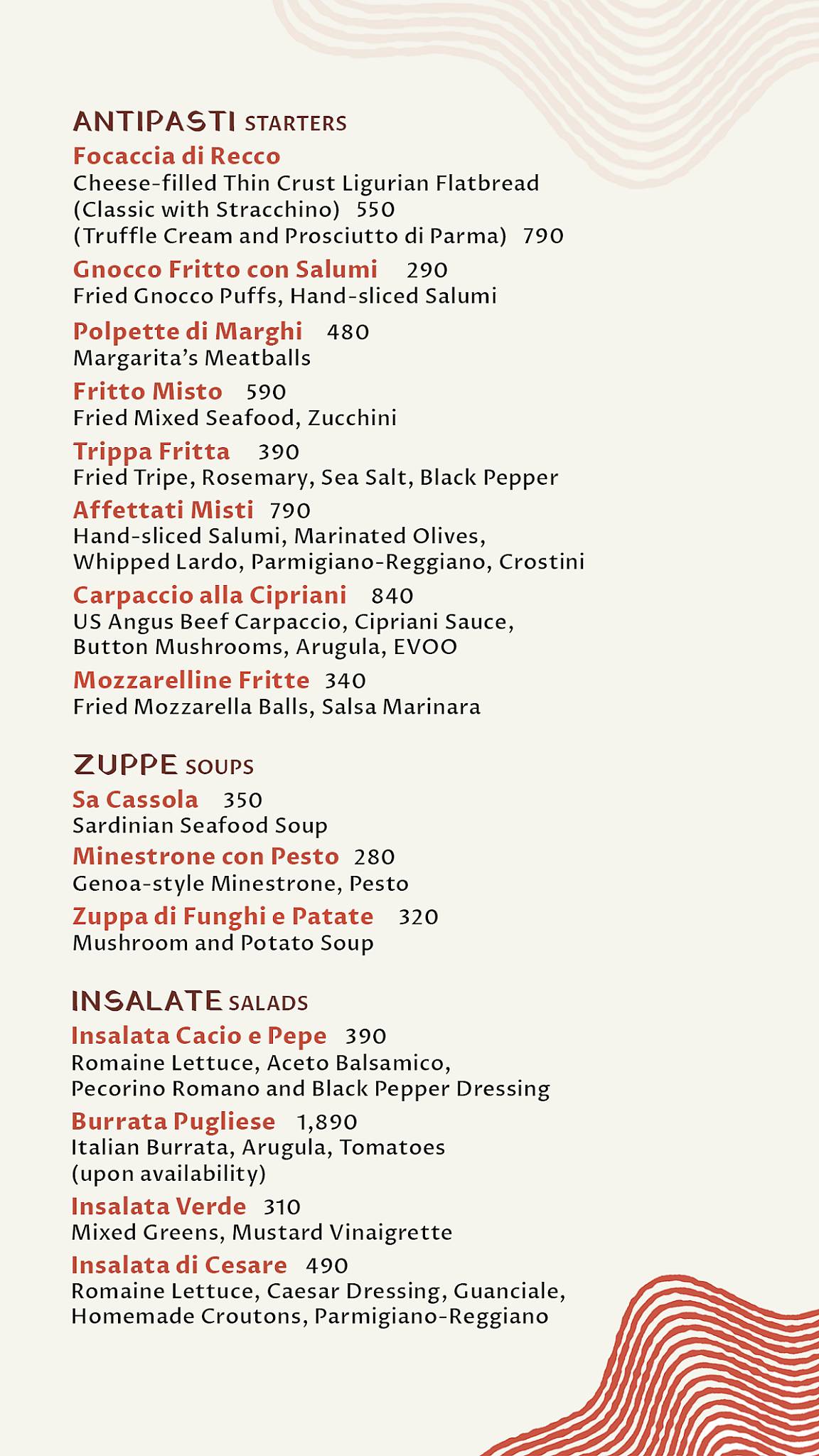 Menu at a mano Rockwell pizzeria, Makati