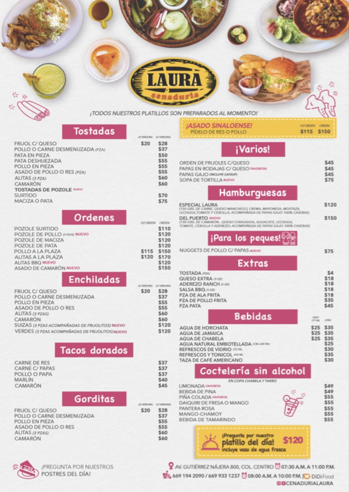 Carta del restaurante cenaduria Laura, Mazatlán, Av Gutiérrez Nájera 800