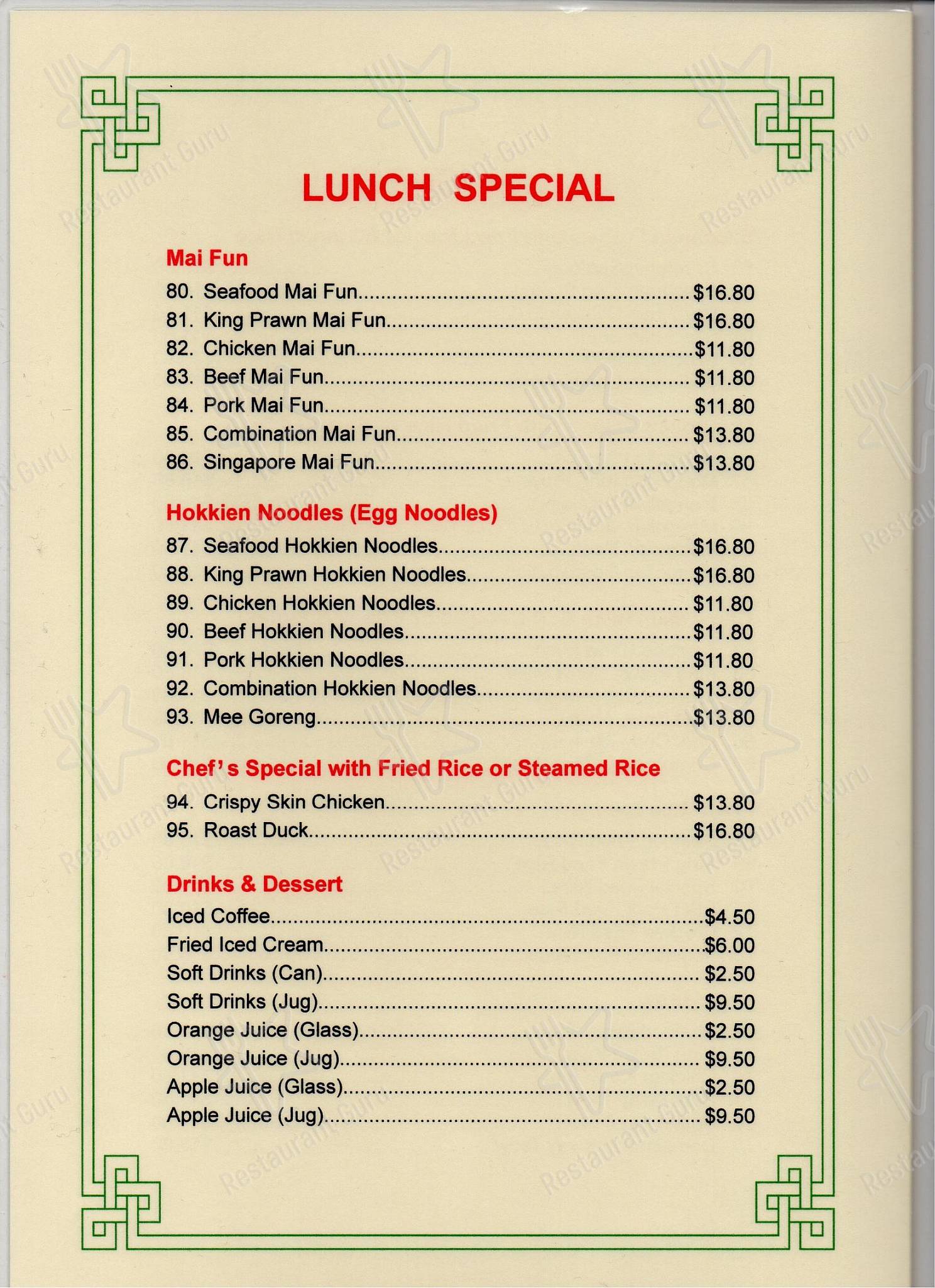 Menu at Panda Chinese Restaurant & Take Away, Northam