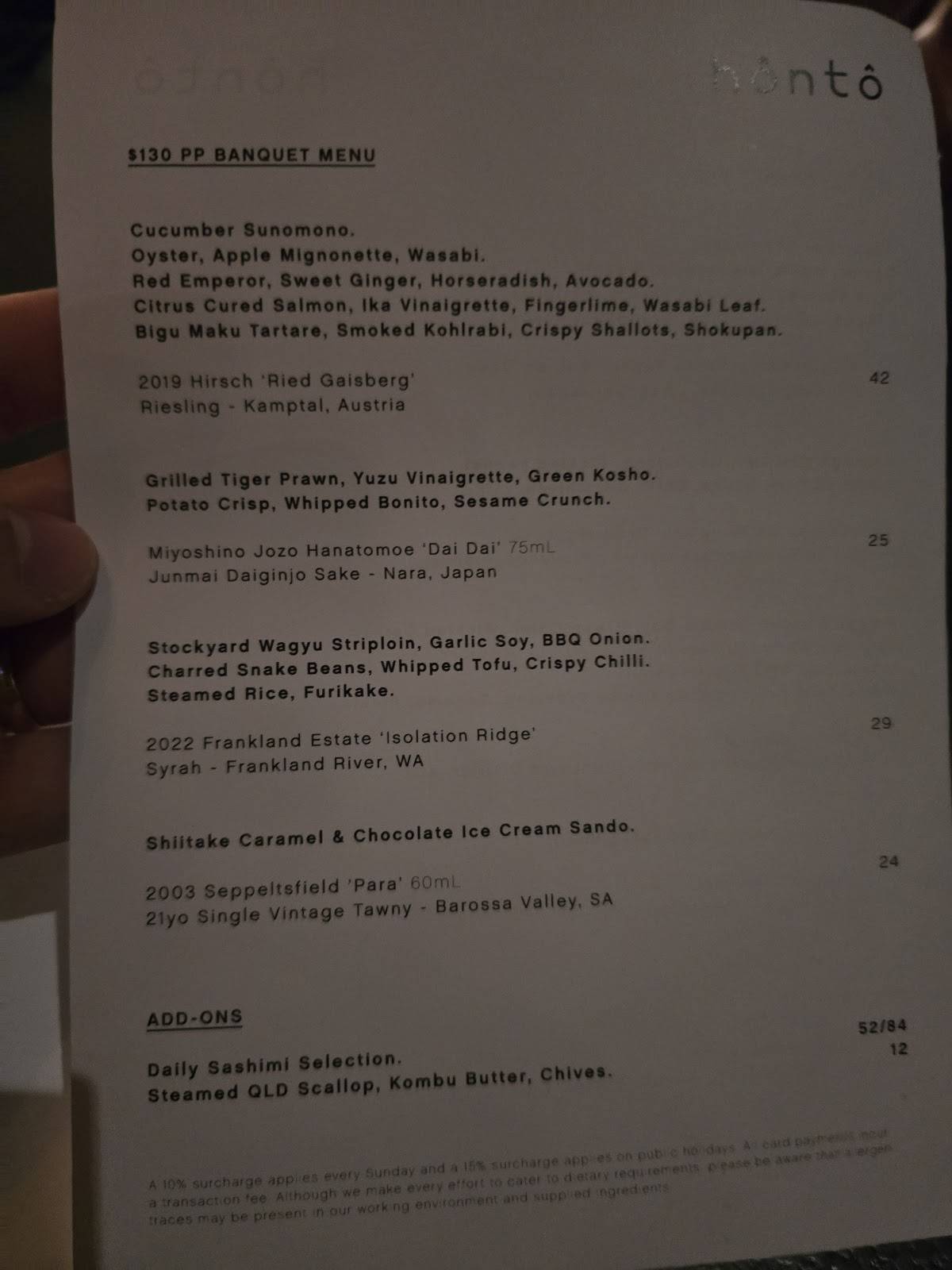 Menu at hôntô pub & bar, Fortitude Valley