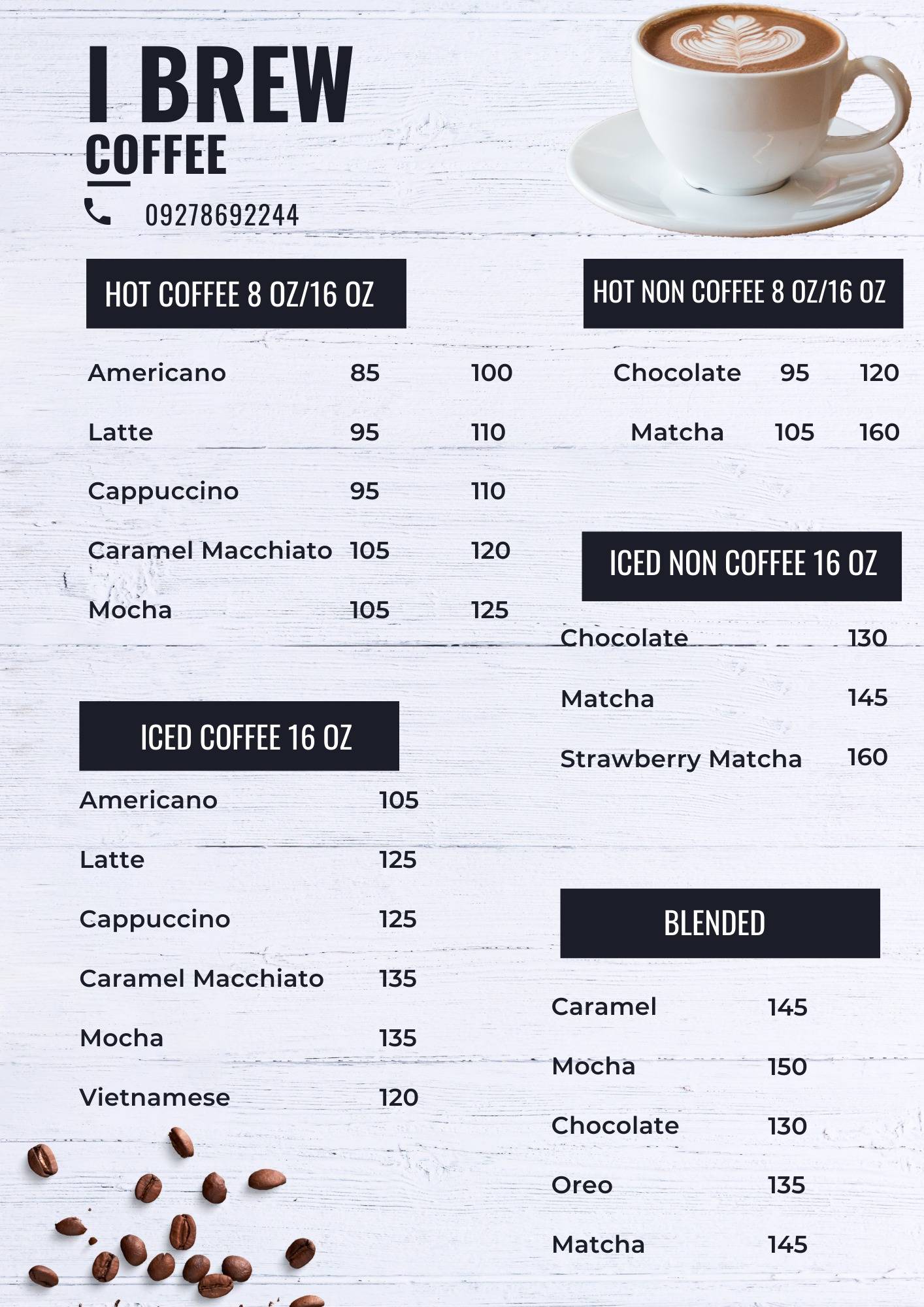 Menu at iBrew Coffee Iloilo, Iloilo City