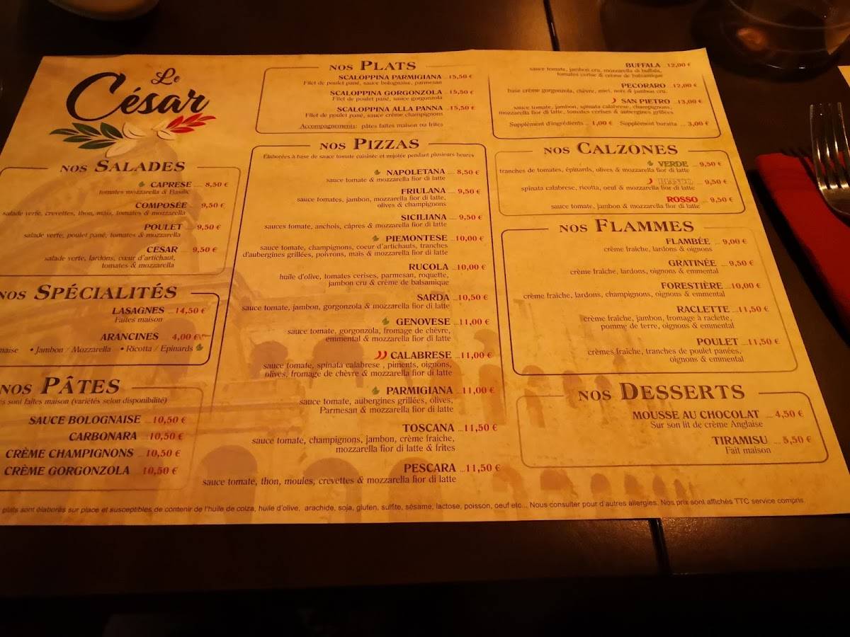 Menu at le césar restaurant, Sarreguemines