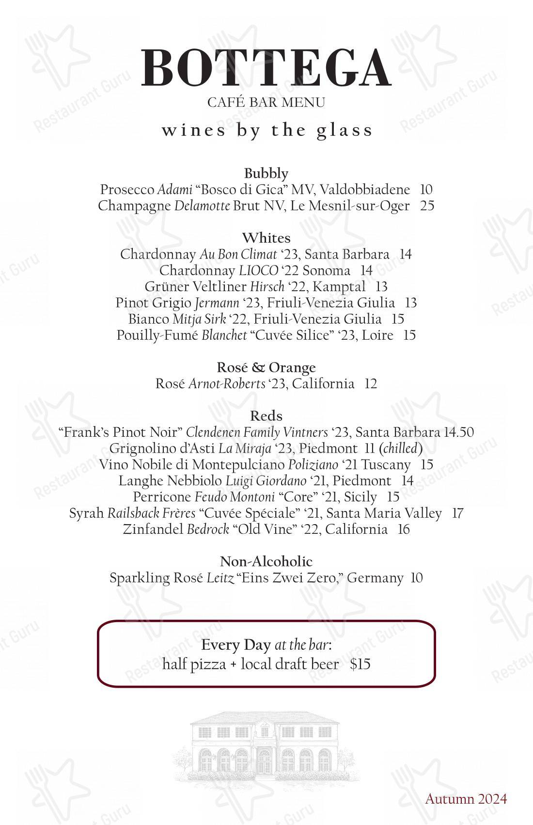 Menu at Bottega restaurant, Birmingham, Highland Ave