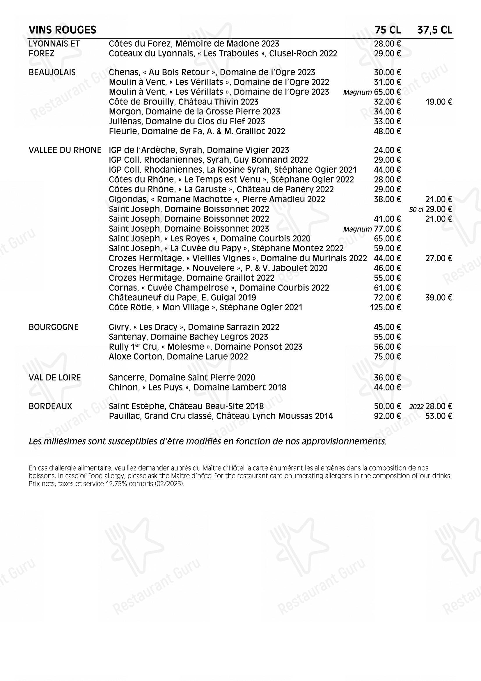 Menu au Brasserie Georges restaurant, Lyon