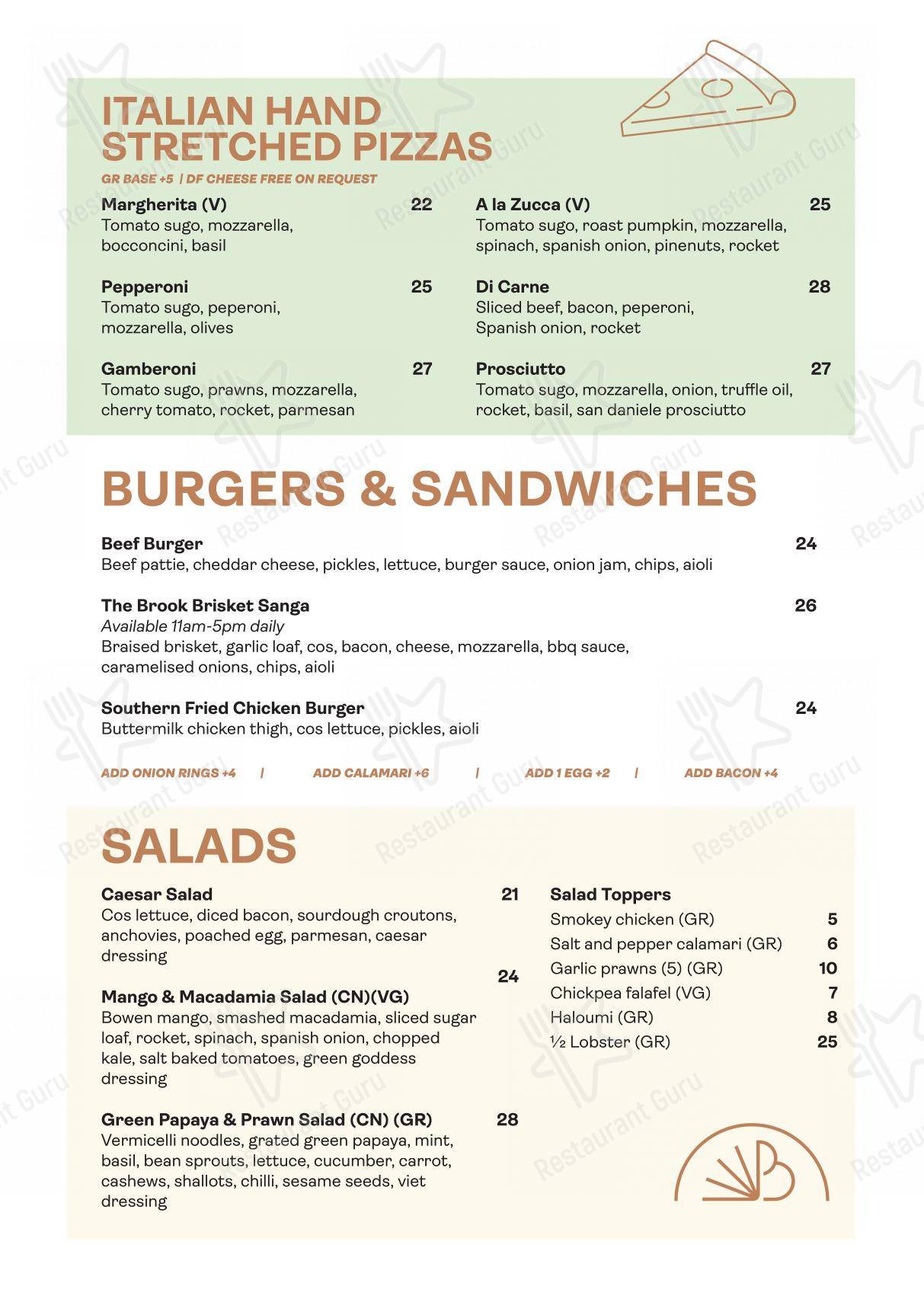 Menu at Brook Hotel pub & bar, Mitchelton
