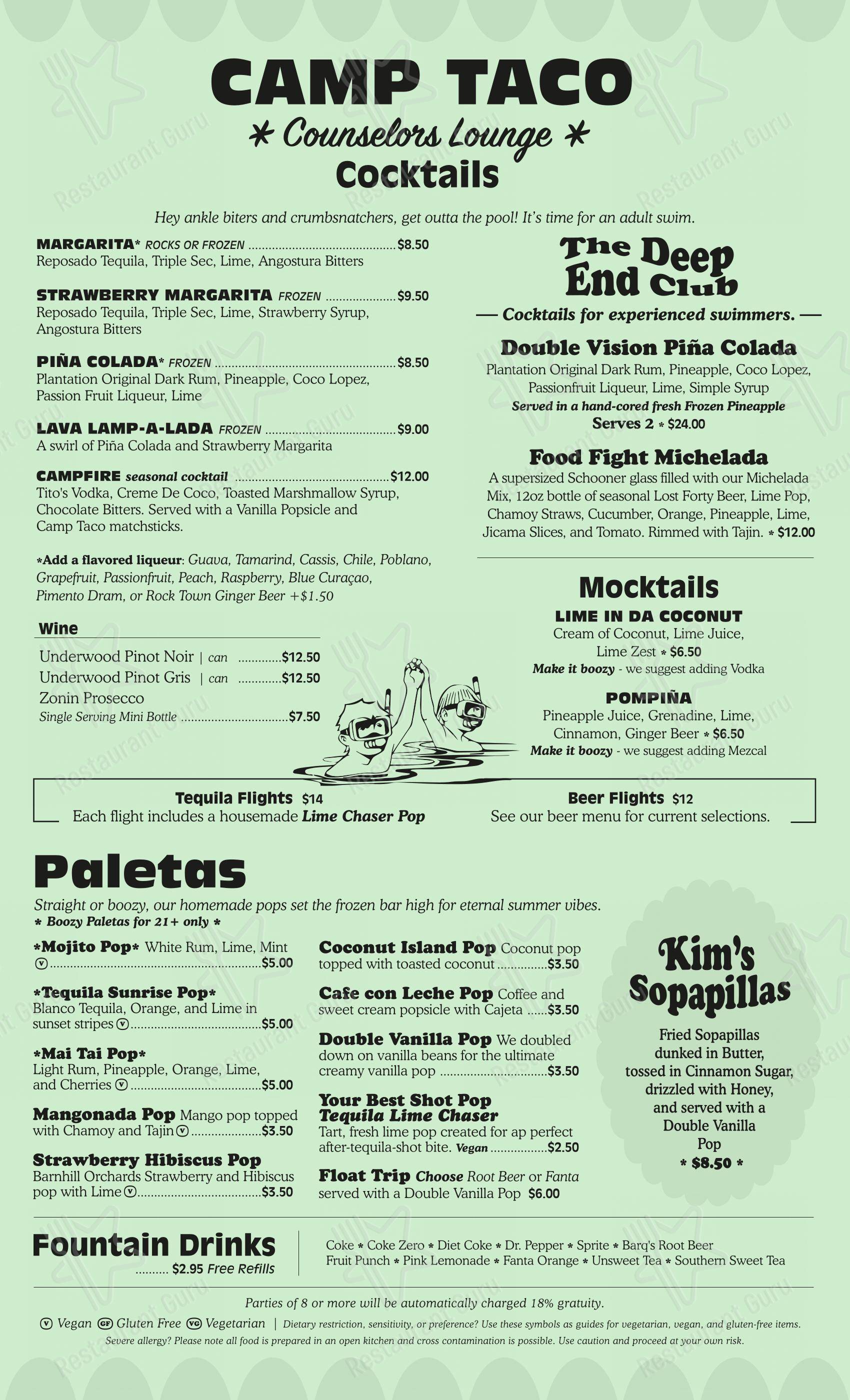 Menu at Camp Taco pub & bar, Little Rock