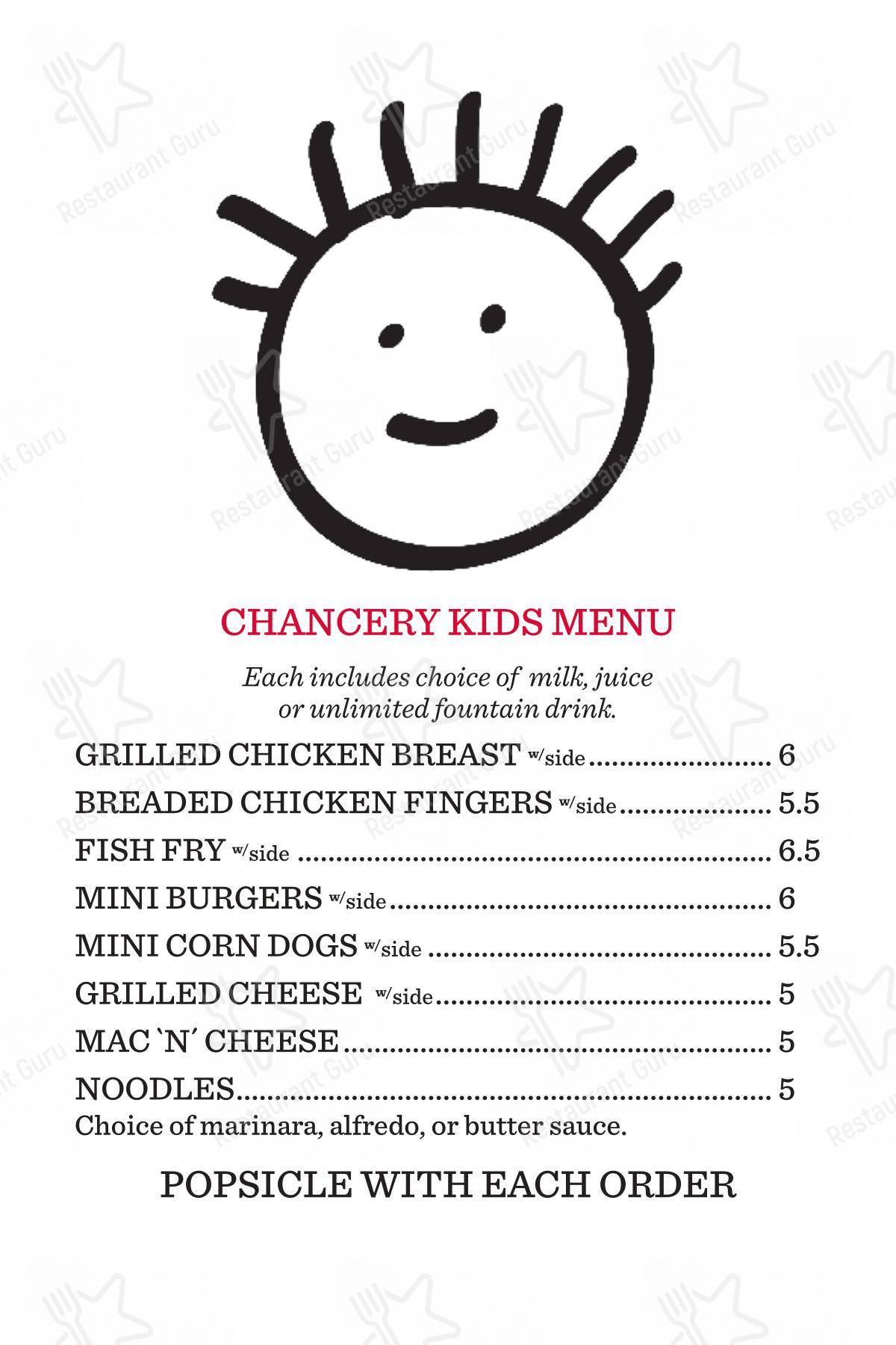 Menu at Chancery Restaurant & Pub, Mequon, N Port Washington Rd