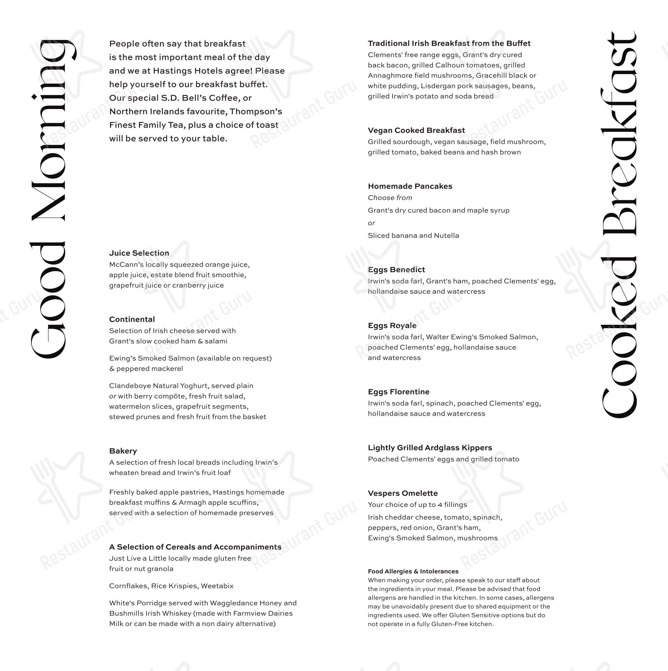 Menu at Cultra Inn pub & bar, Holywood, Culloden Estate and Spa