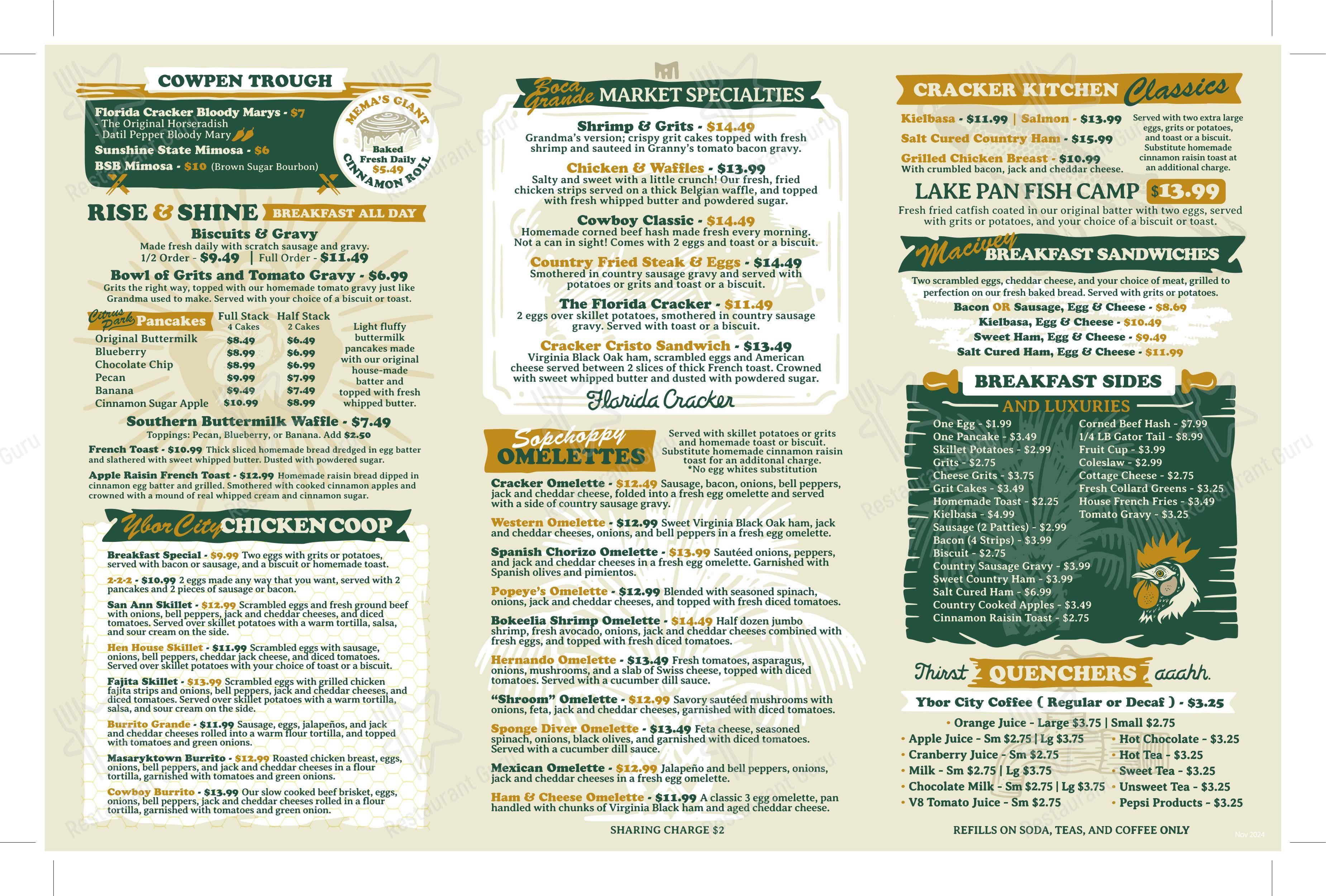 Menu at Florida Cracker Lunch On Limoges restaurant, Dade City, 7th St