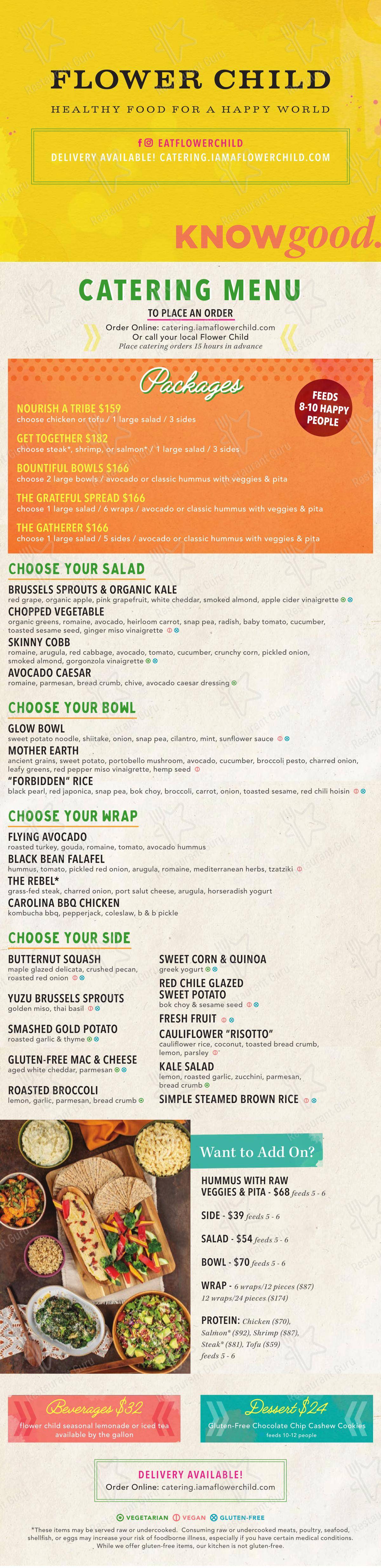 Menu at Flower Child restaurant, Phoenix, N 44th St