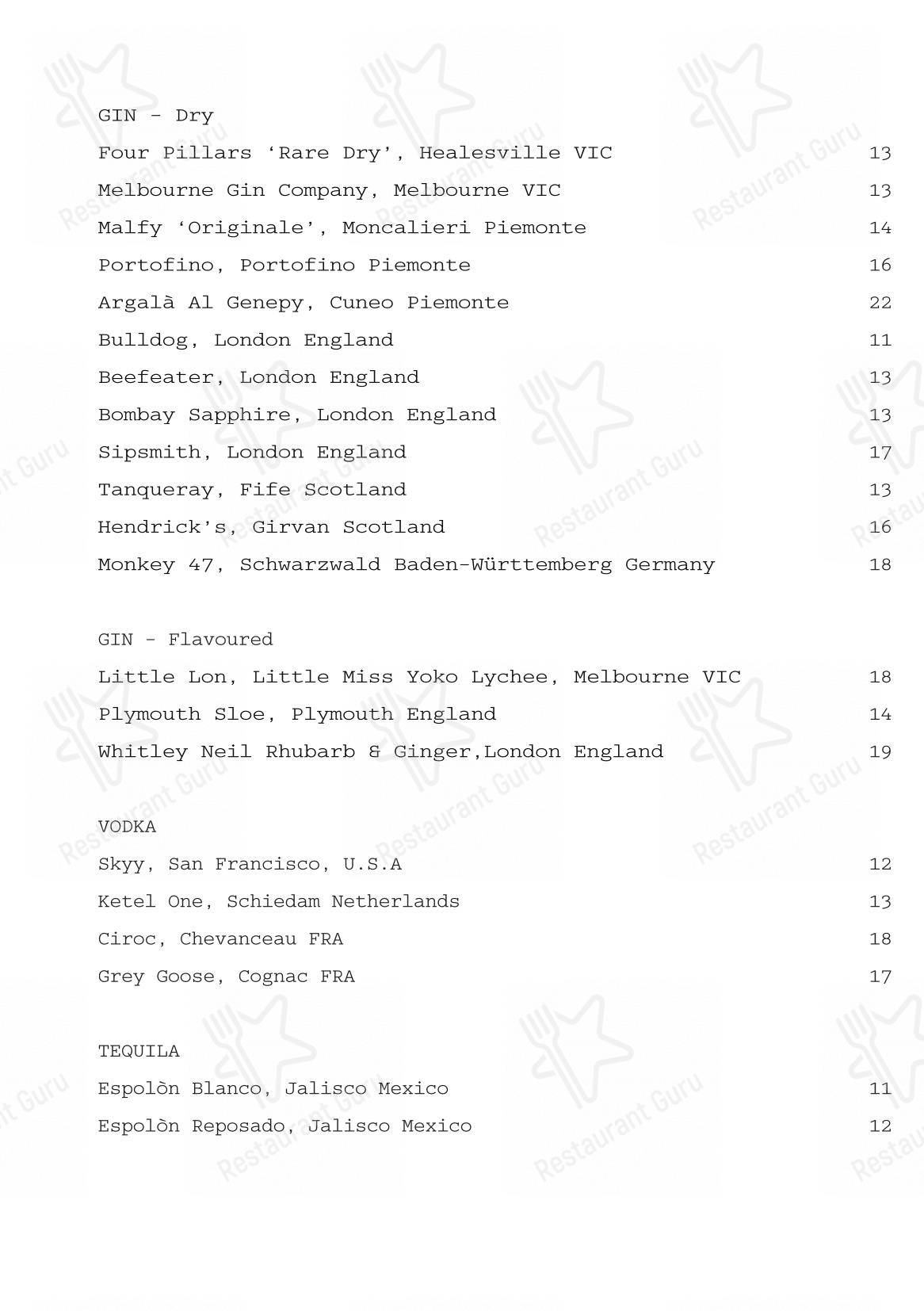 Menu at Grossi Florentino restaurant, Melbourne