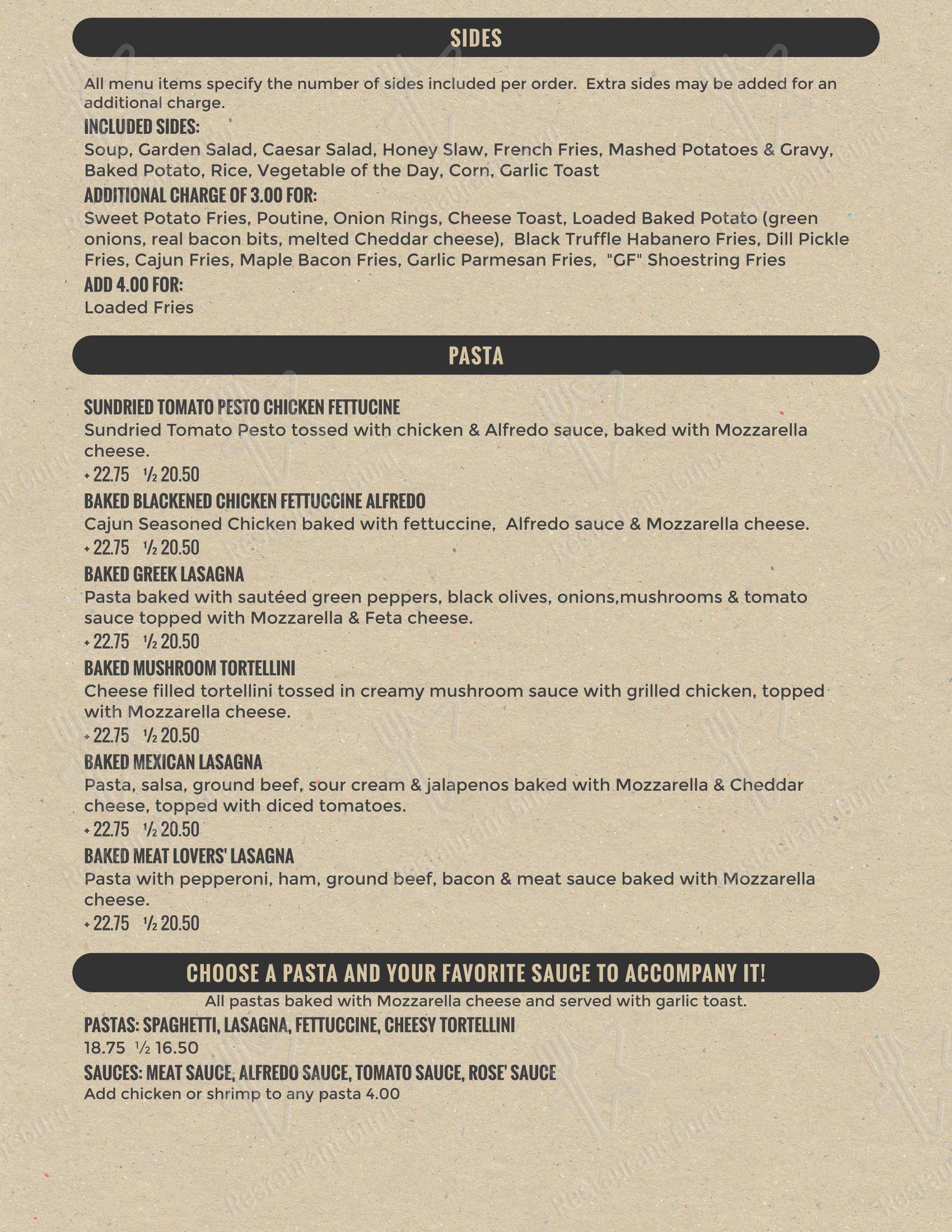 Menu at Harvest House restaurant, Three Hills