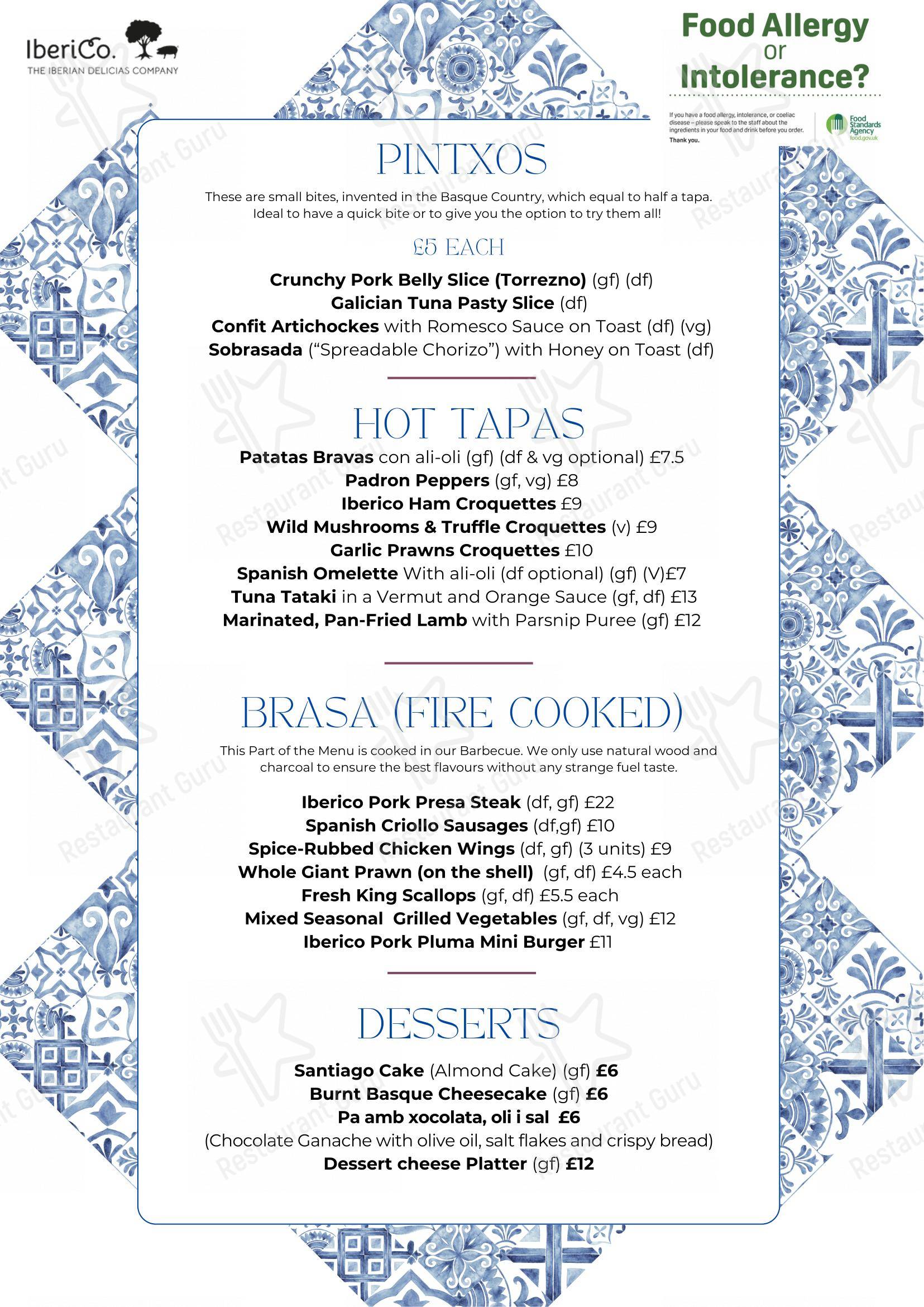 Menu at IberiCo Ltd restaurant, Sheffield