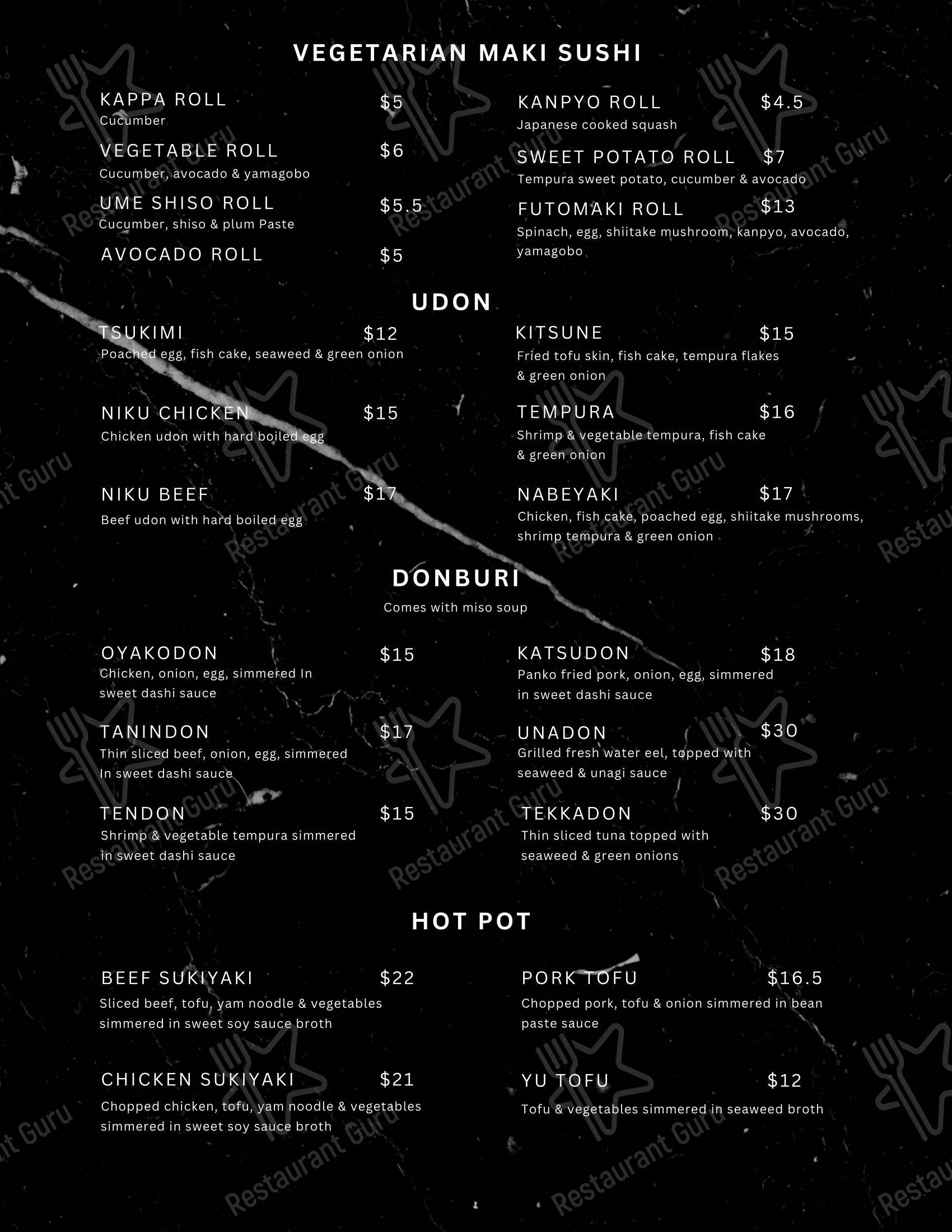 Menu at Ichi-Riki Japanese Restaurant, Seaside