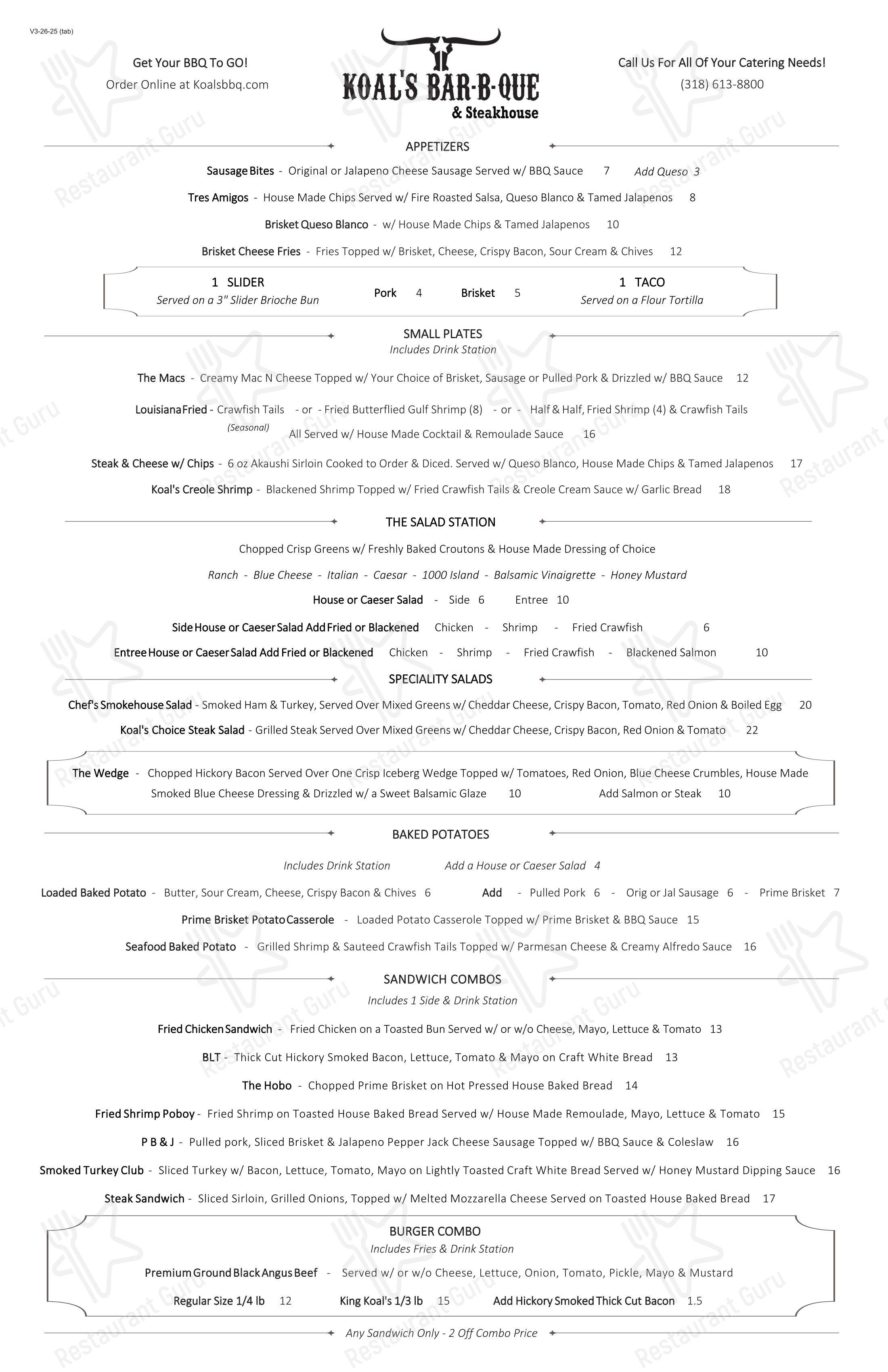 Menu at Koal’s BBQ of Alexandria, Alexandria