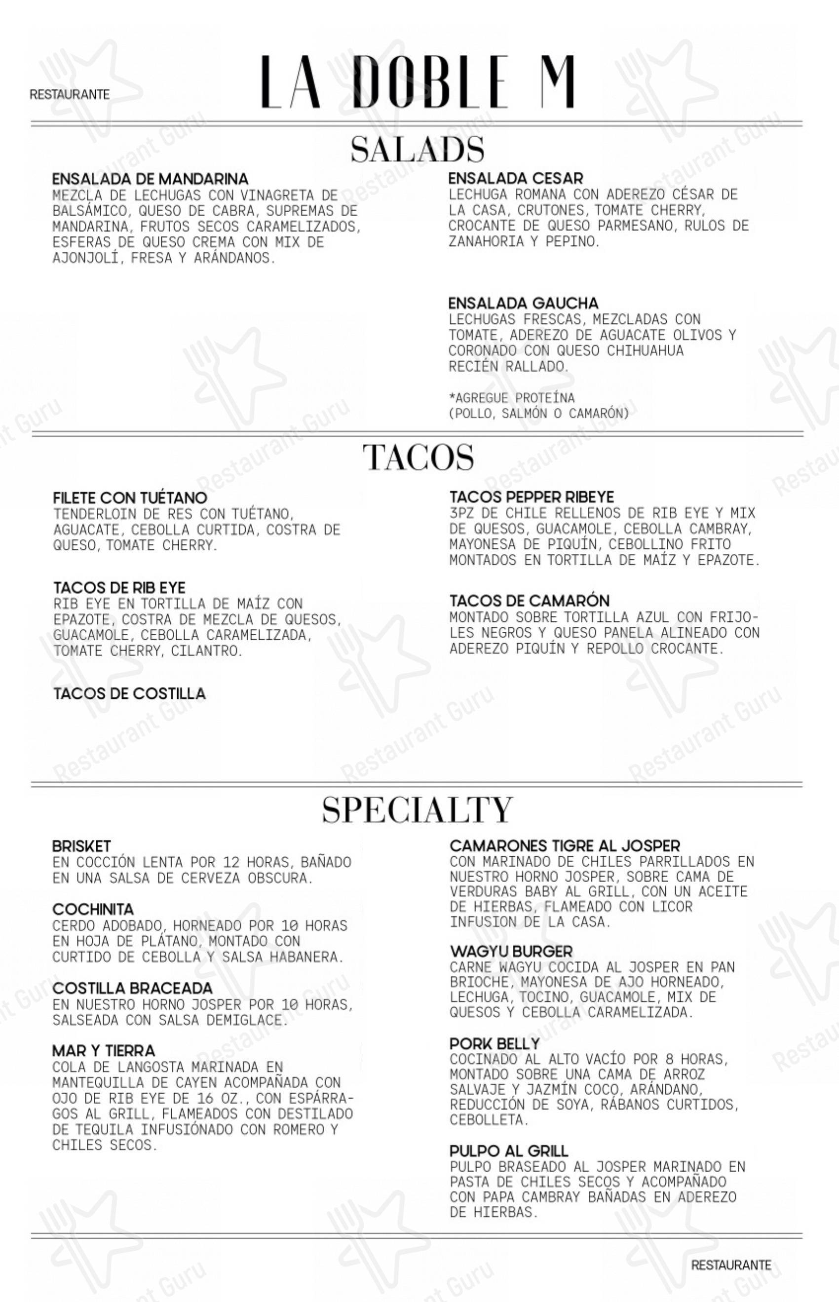 Menu at La Doble M Restaurant & Bar, McAllen