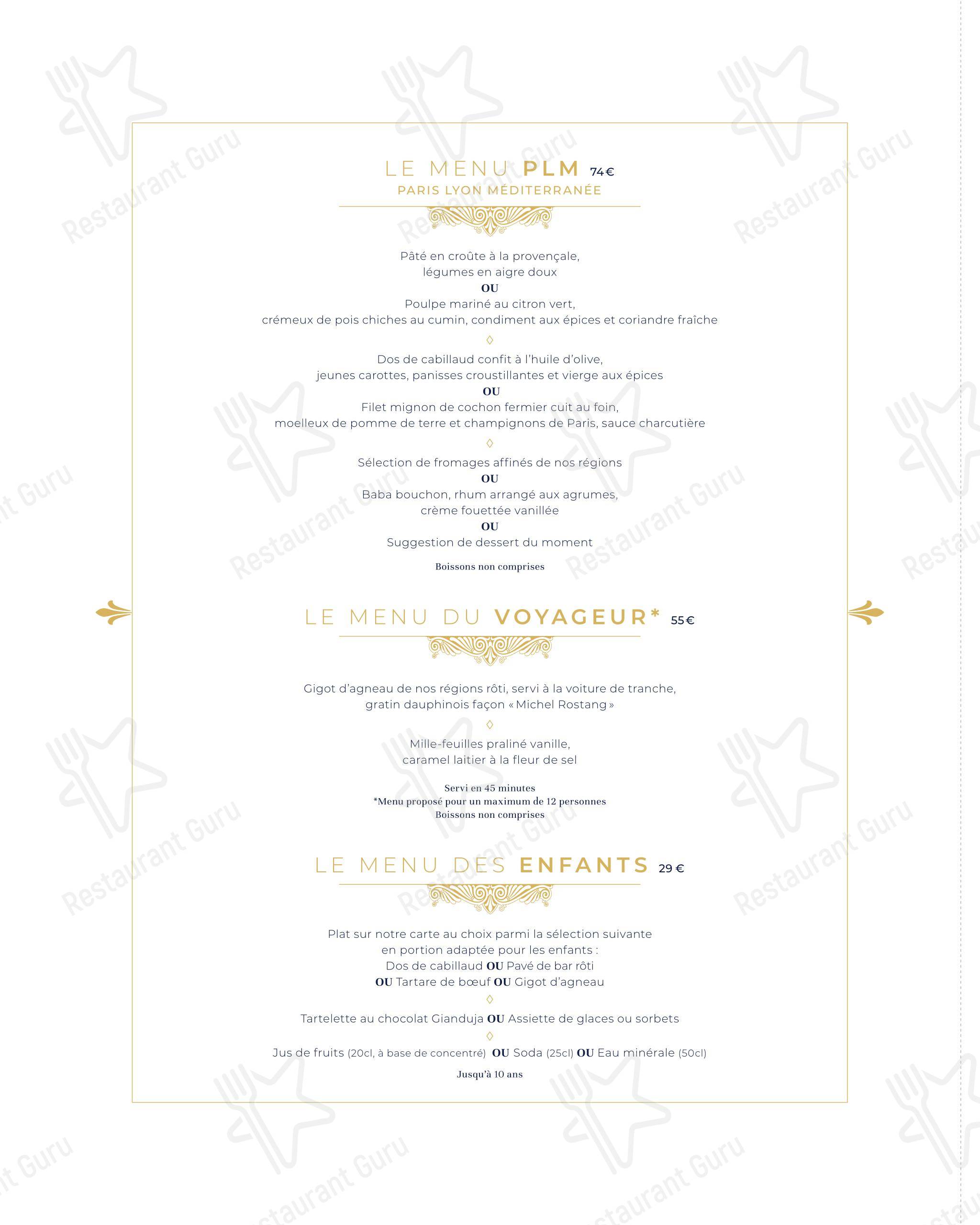 Menu at Le Train Bleu restaurant, Paris, Gare de Lyon