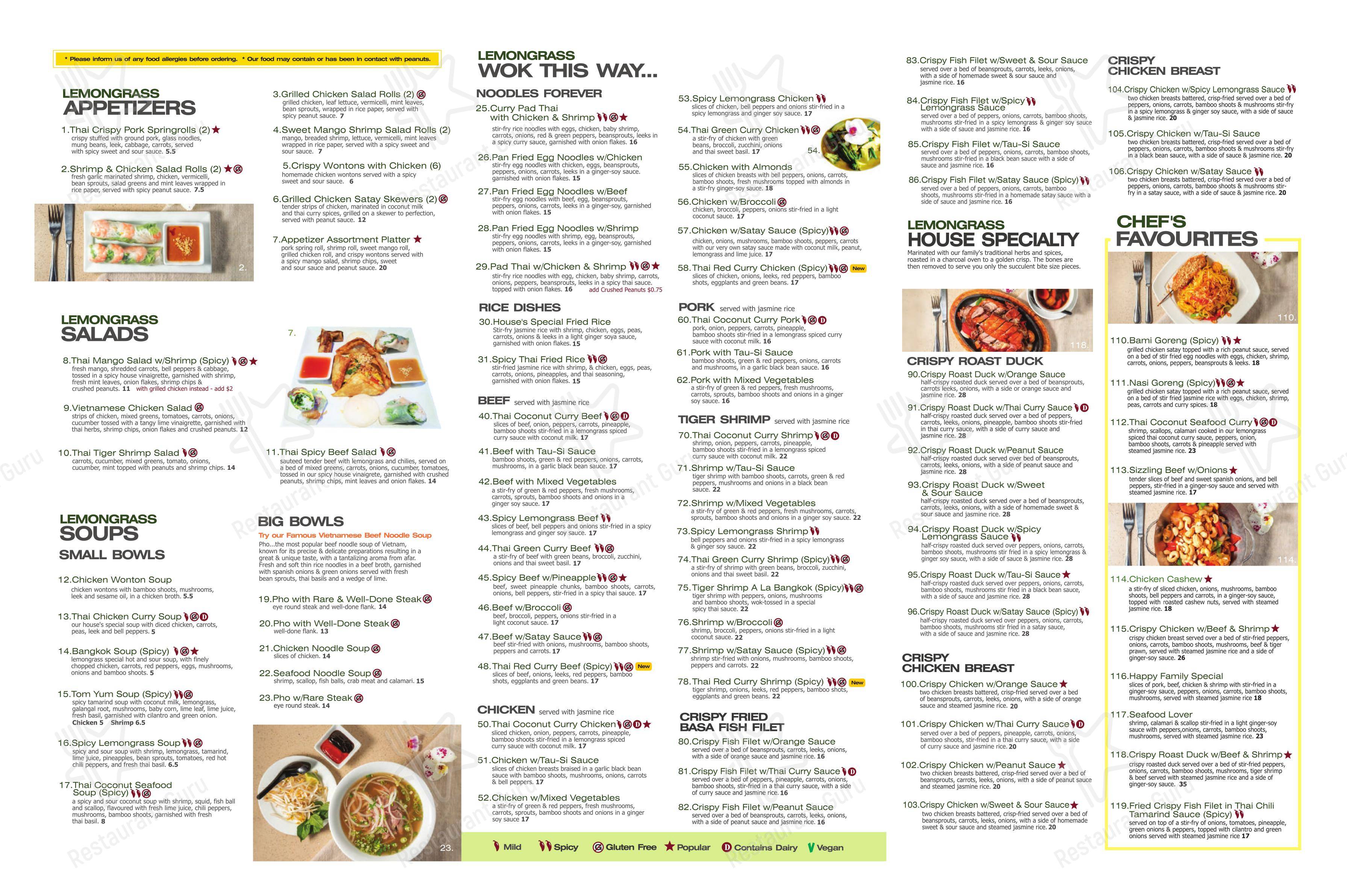 Menu at Lemongrass Restaurant, Hamilton