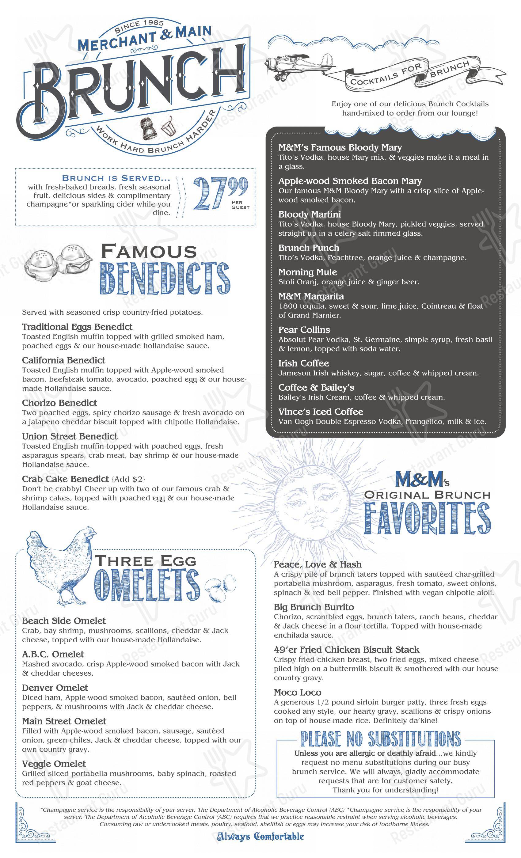 Menu at Merchant & Main Grill & Bar, Vacaville
