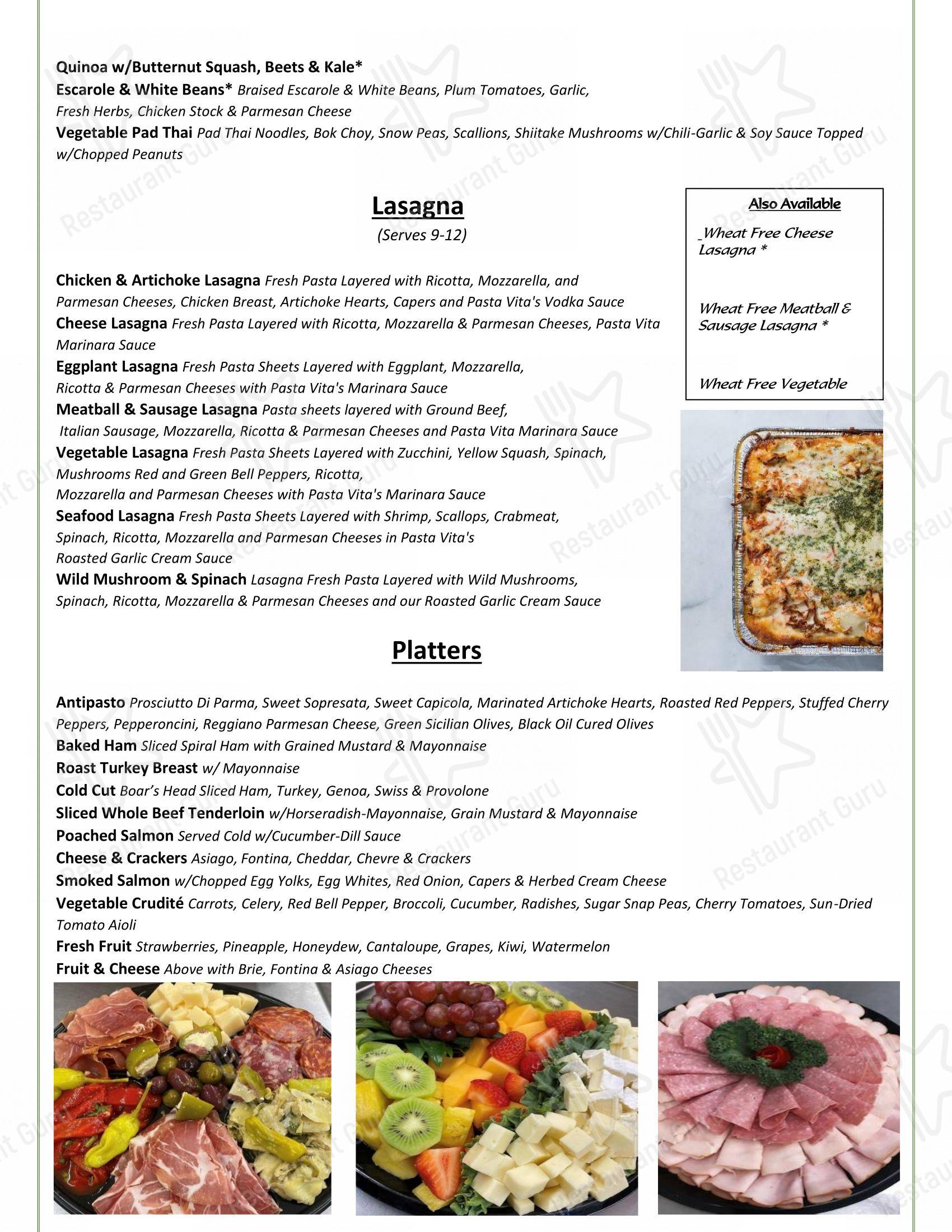 Menu at Pasta Vita restaurant, Old Saybrook, 225 Elm St