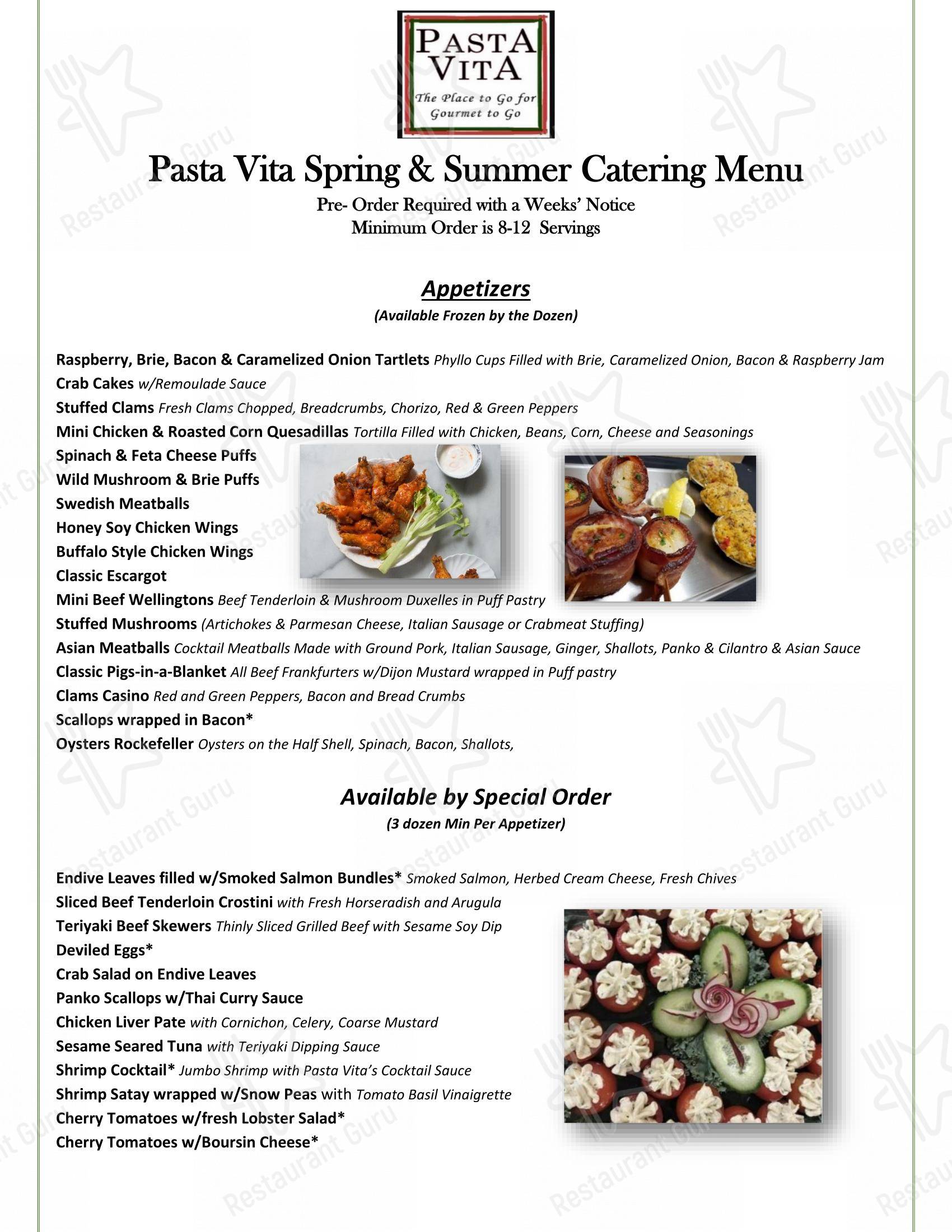 Menu at Pasta Vita restaurant, Old Saybrook, 225 Elm St