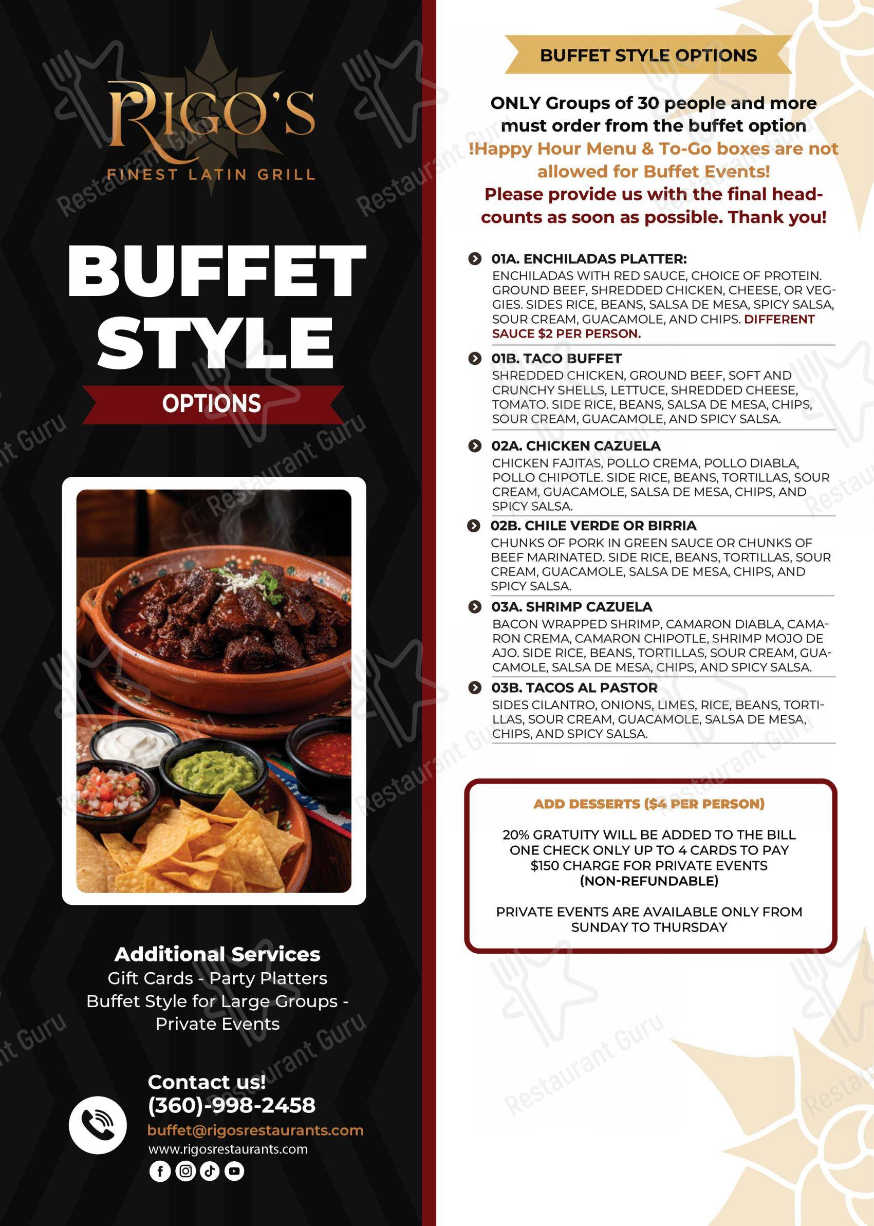 Menu at Rigo's Finest Latin Grill pub & bar, Longview