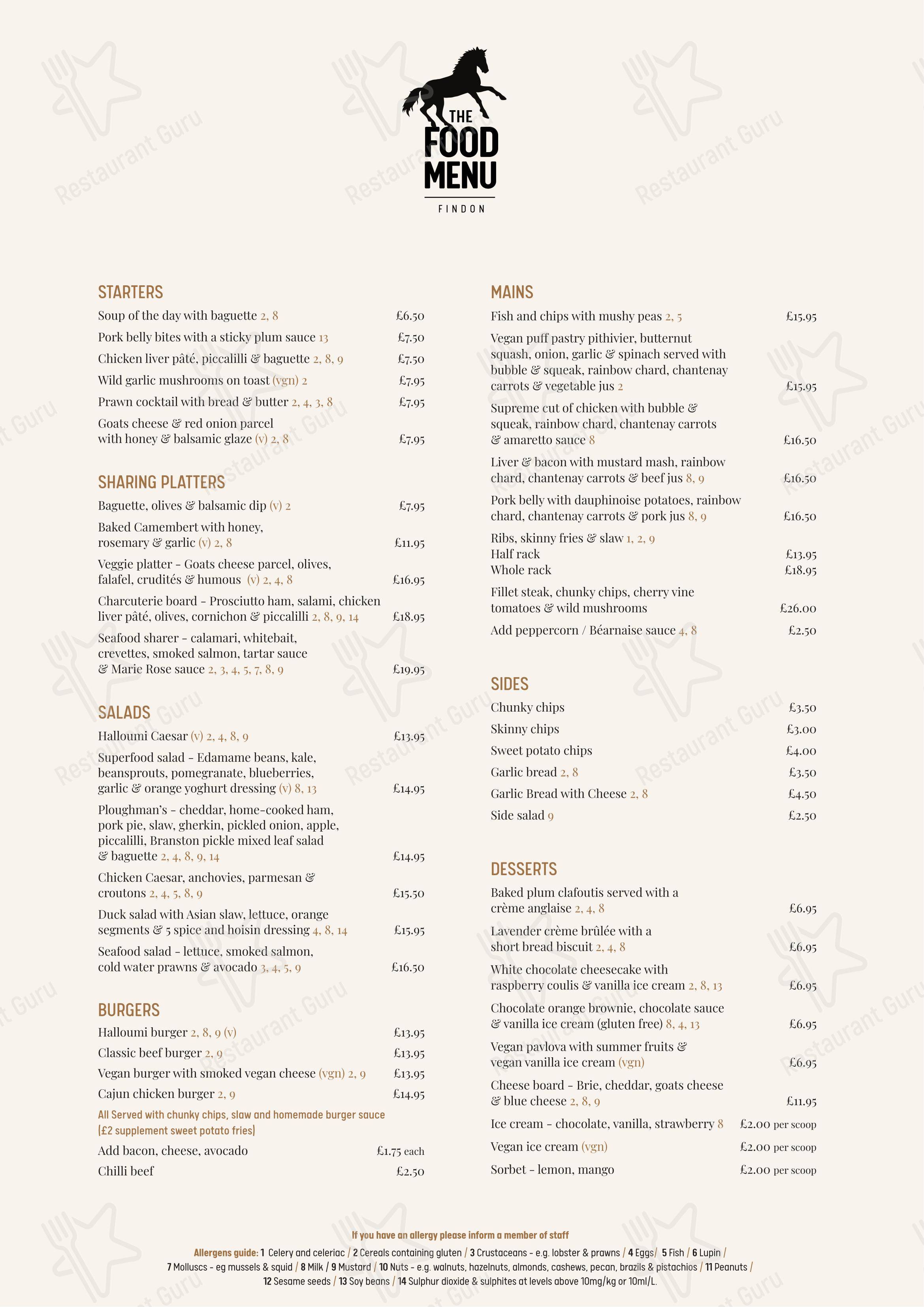 Menu at The Black Horse Inn, Findon pub & bar, Worthing, High St