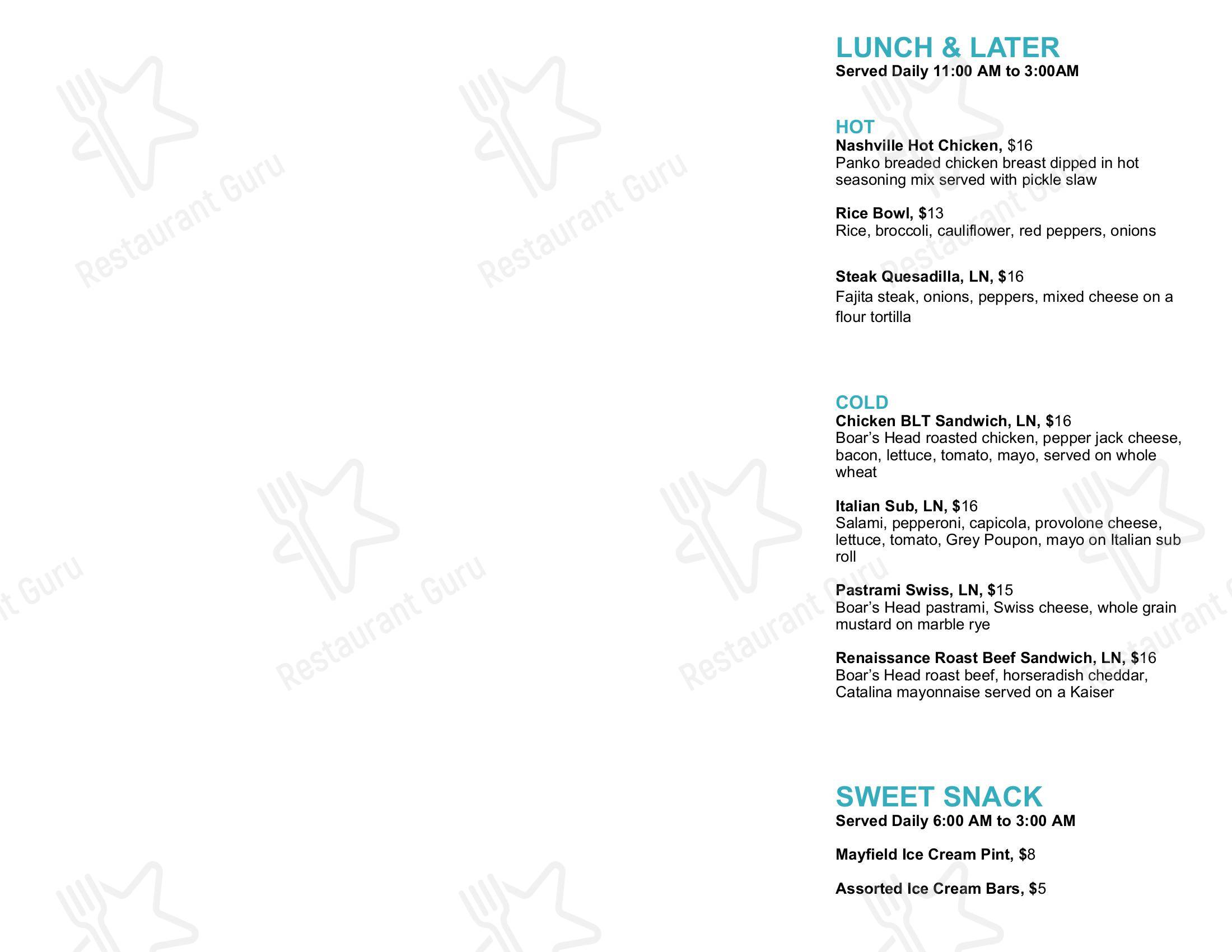Menu at The Bridge Bar, Nashville
