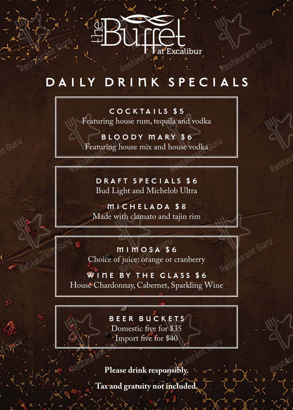 Menu at The Buffet at Excalibur pub & bar, Las Vegas, Las Vegas Blvd S