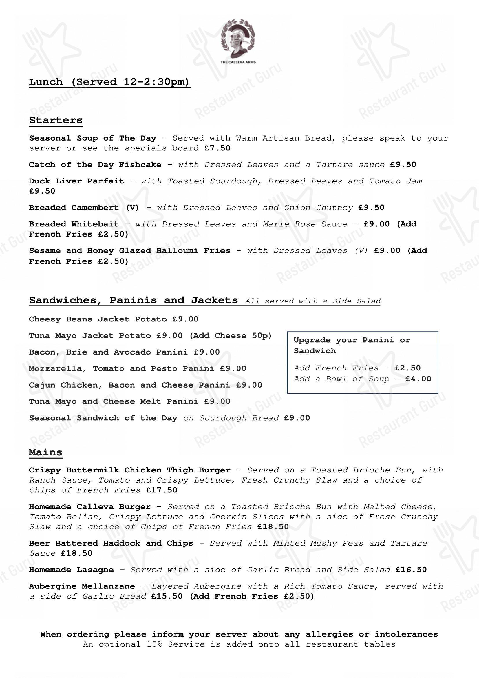 Menu at The Calleva Arms pub & bar, Tadley