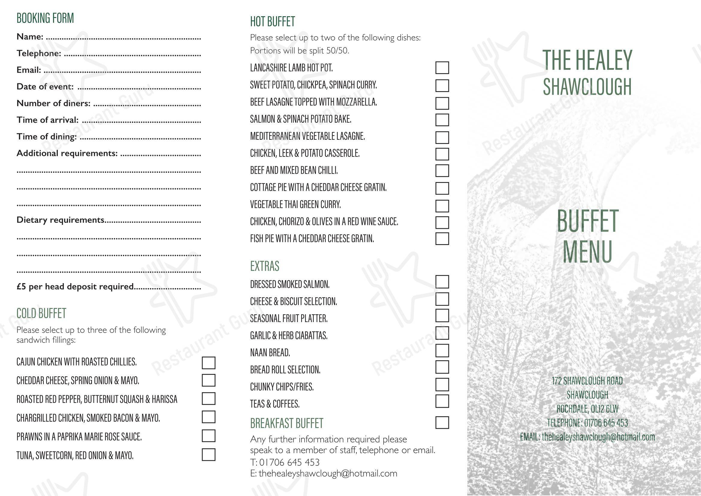 Menu at The Healey pub & bar, Rochdale, 172 Shawclough Rd