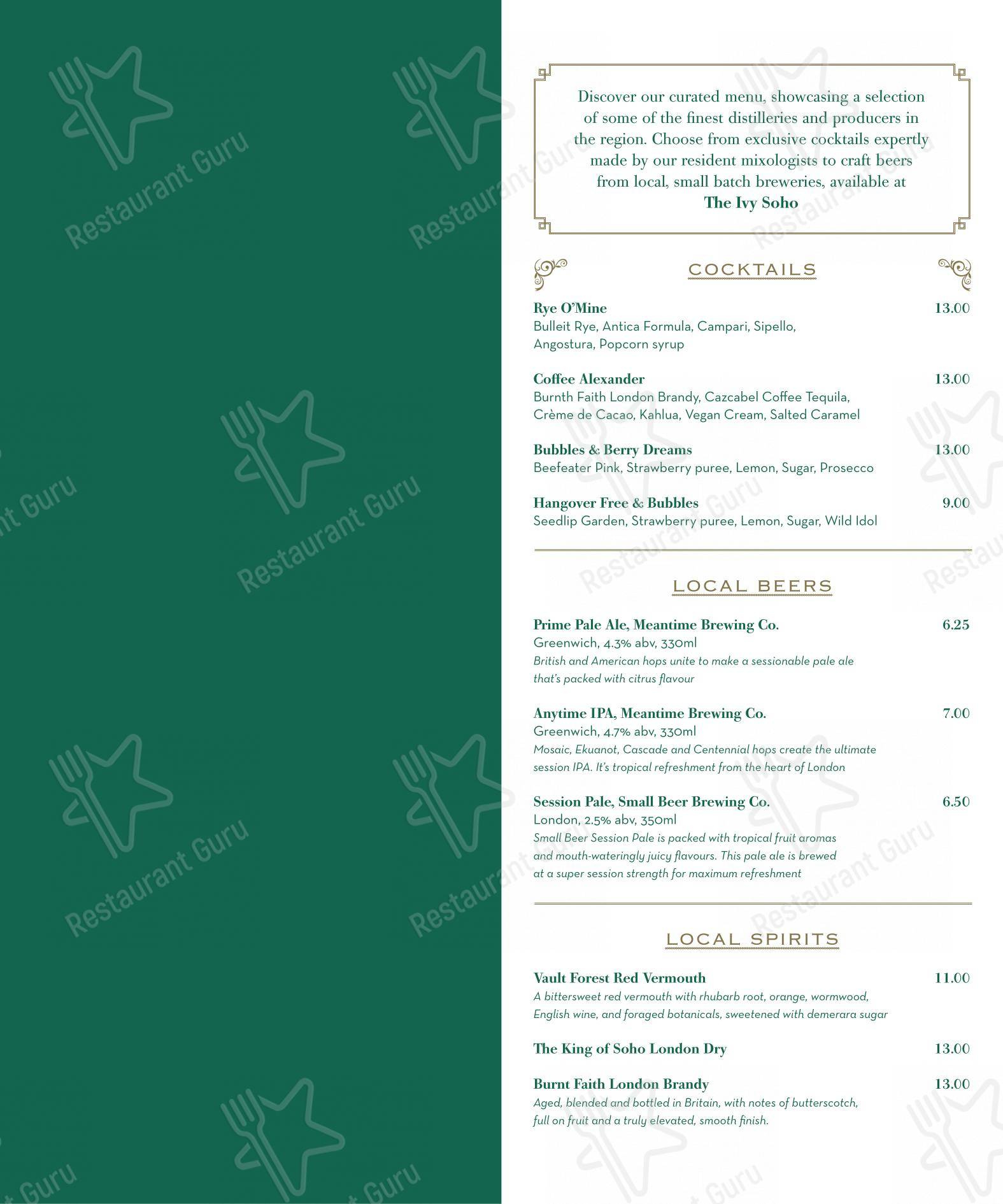 Menu at The Ivy Belfast Brasserie restaurant, Belfast