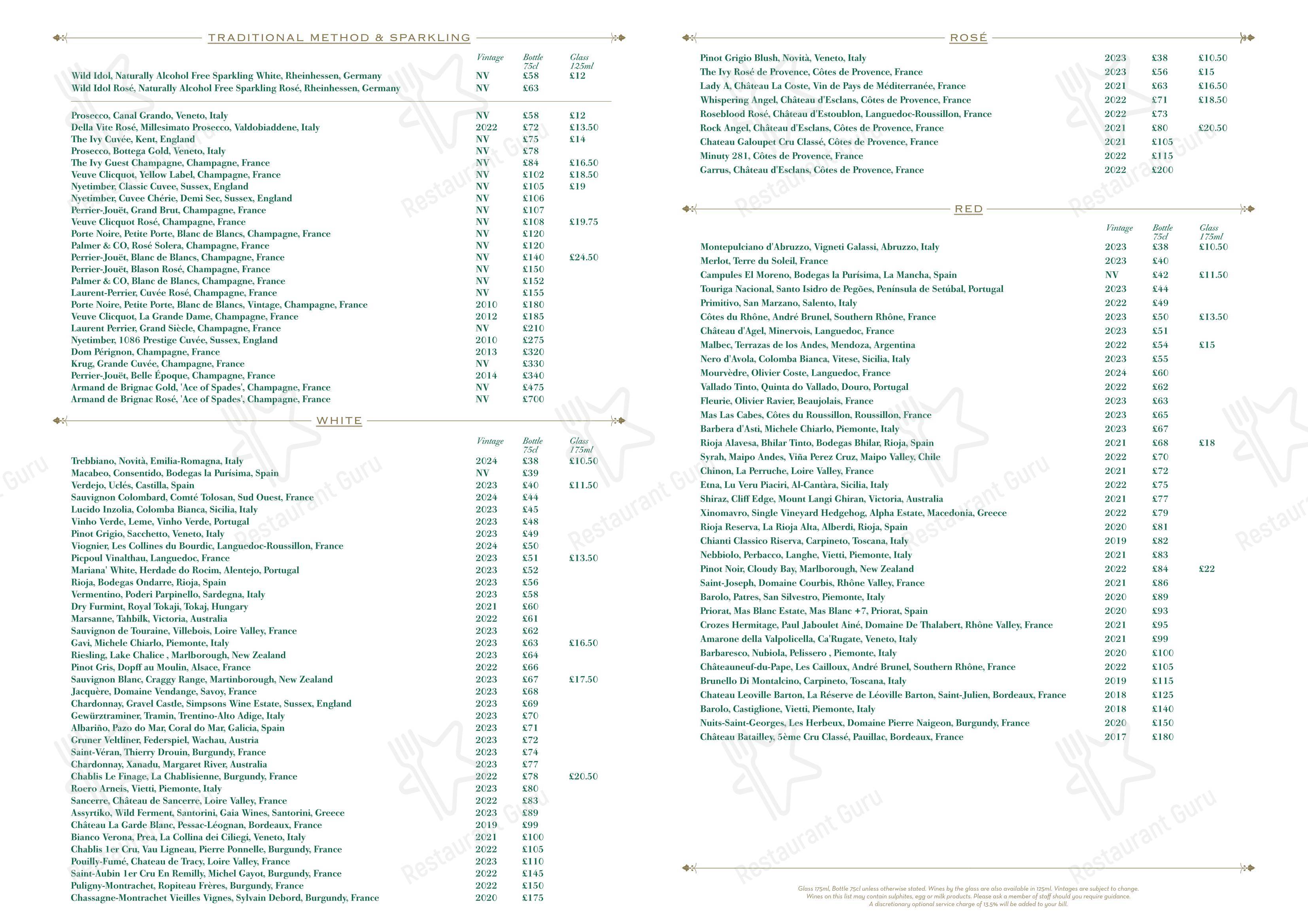 Menu at The Ivy Belfast Brasserie restaurant, Belfast