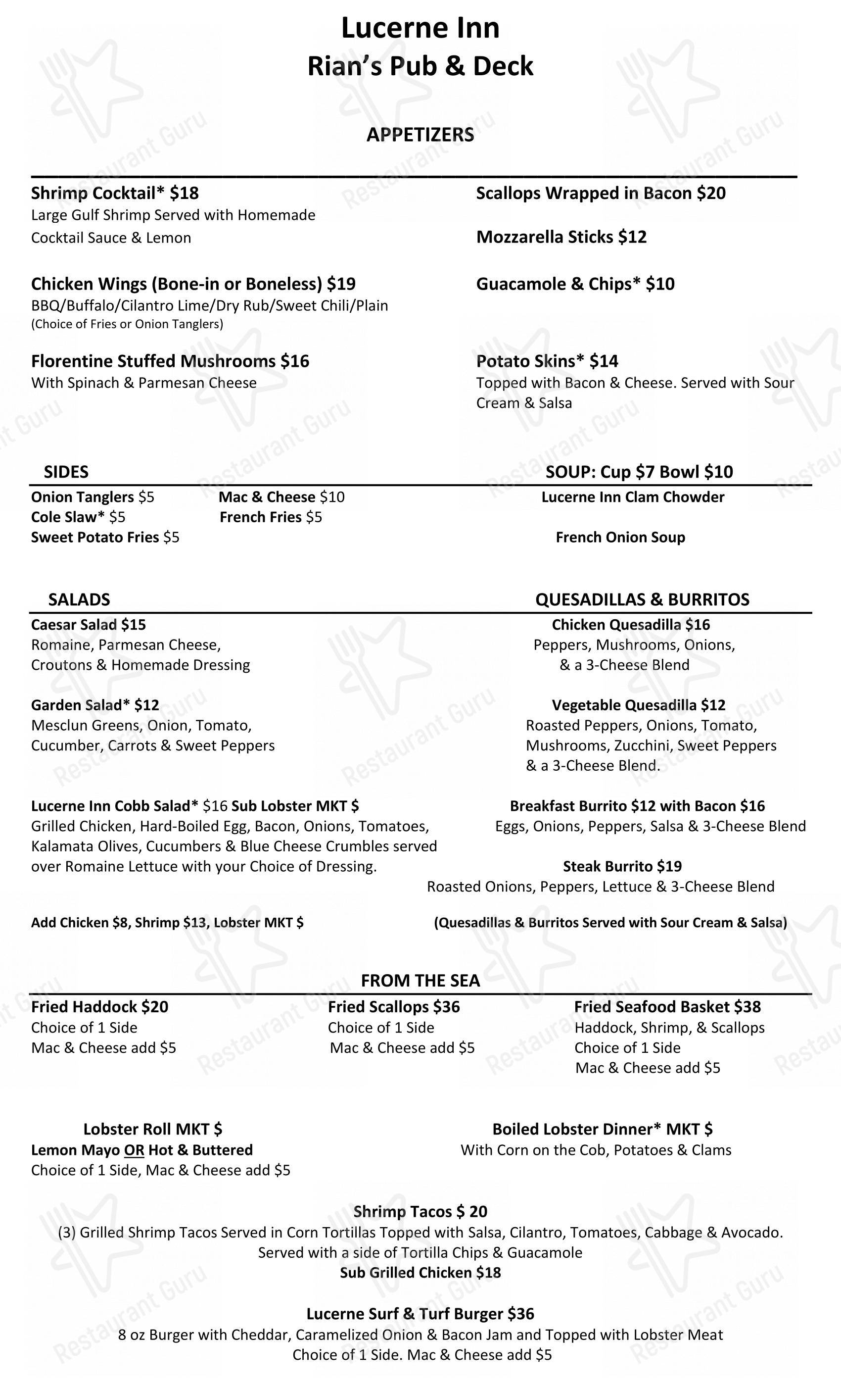 Menu at The Lucerne Inn pub & bar, Dedham