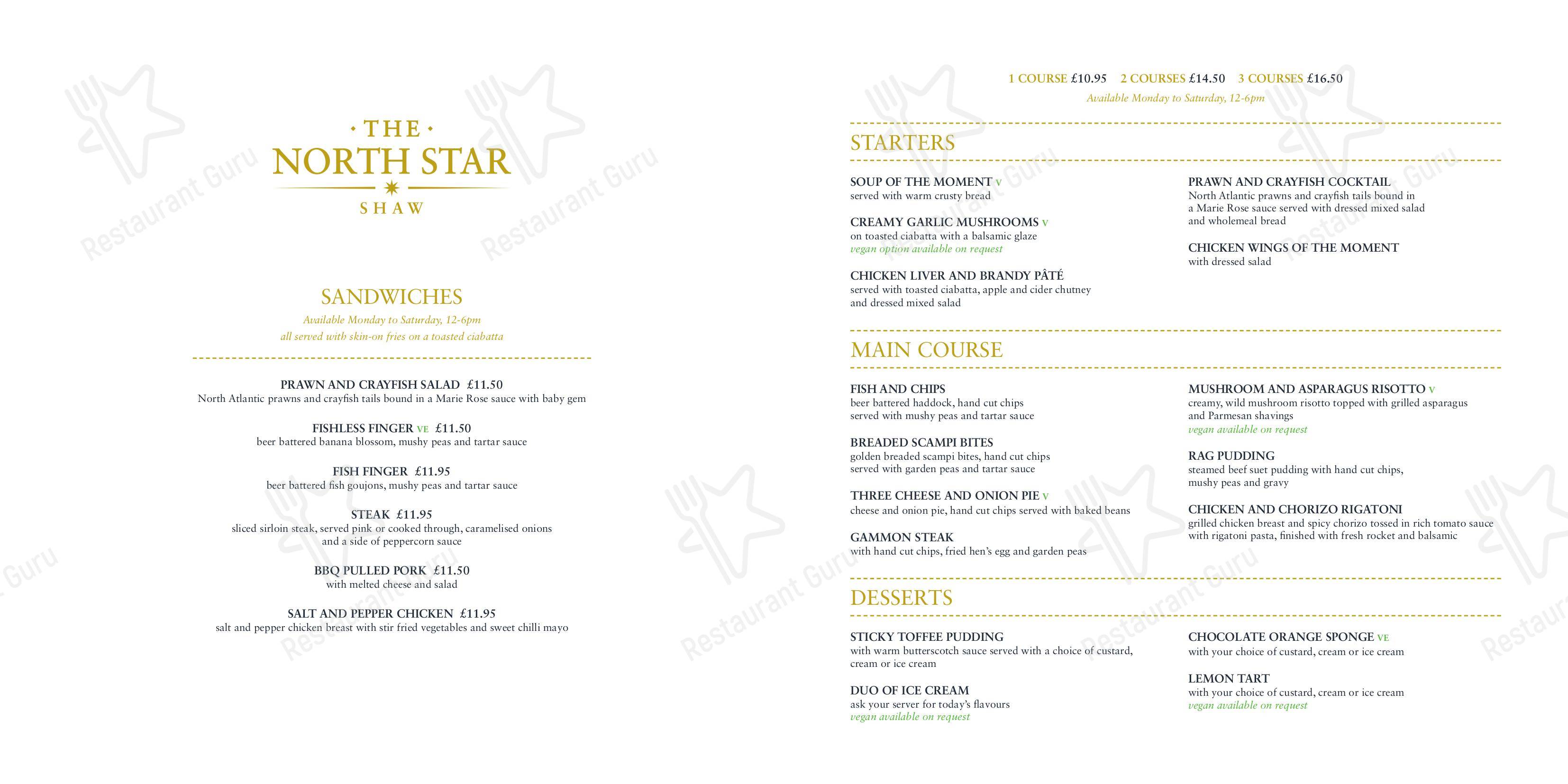 Menu at The North Star pub & bar, Oldham