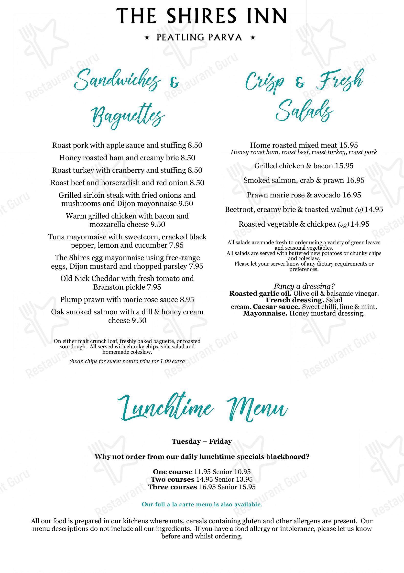 Menu at The Shires Inn & Restaurant, Gilmorton, Main St