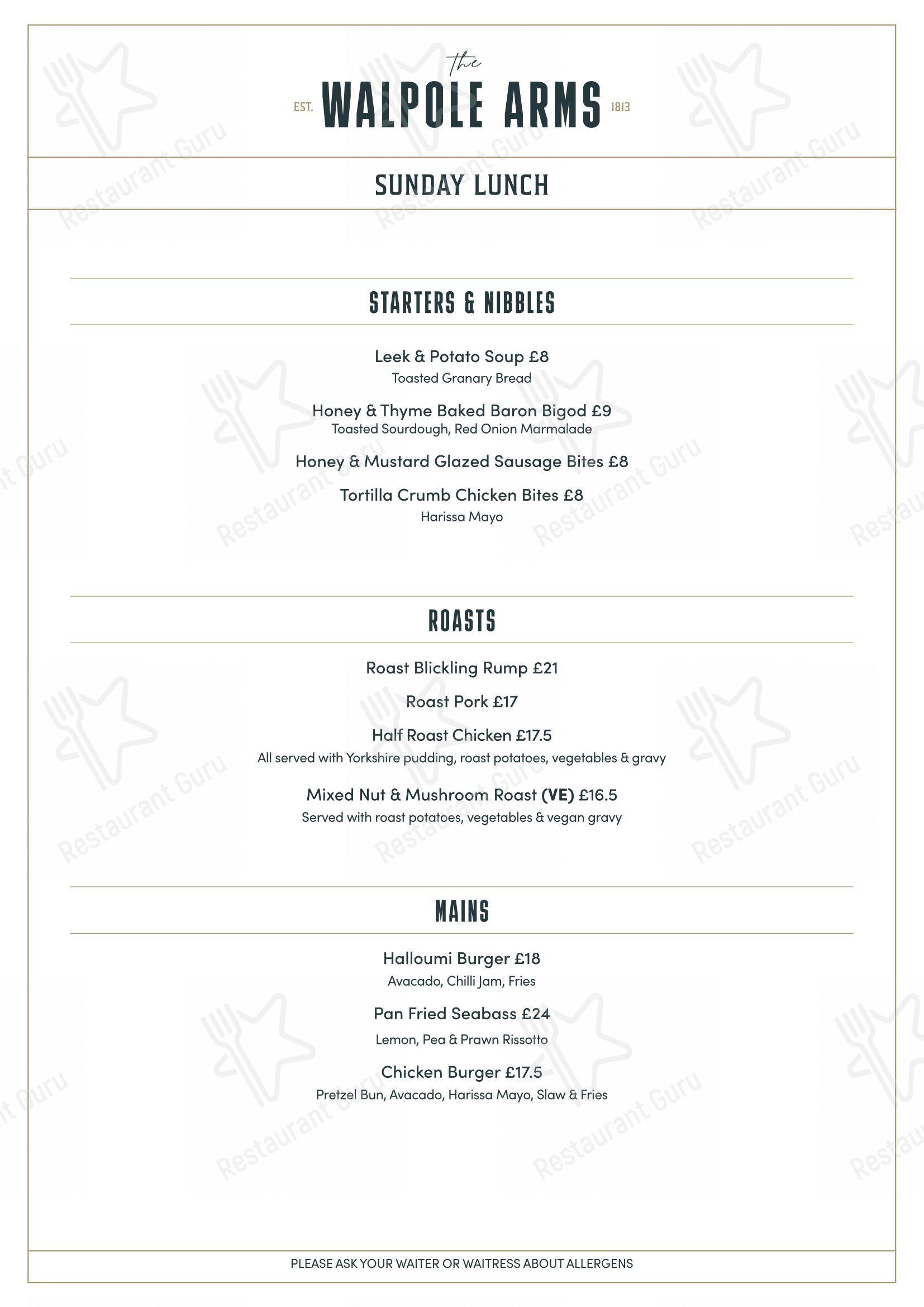 Menu at The Walpole Arms pub & bar, Aylsham