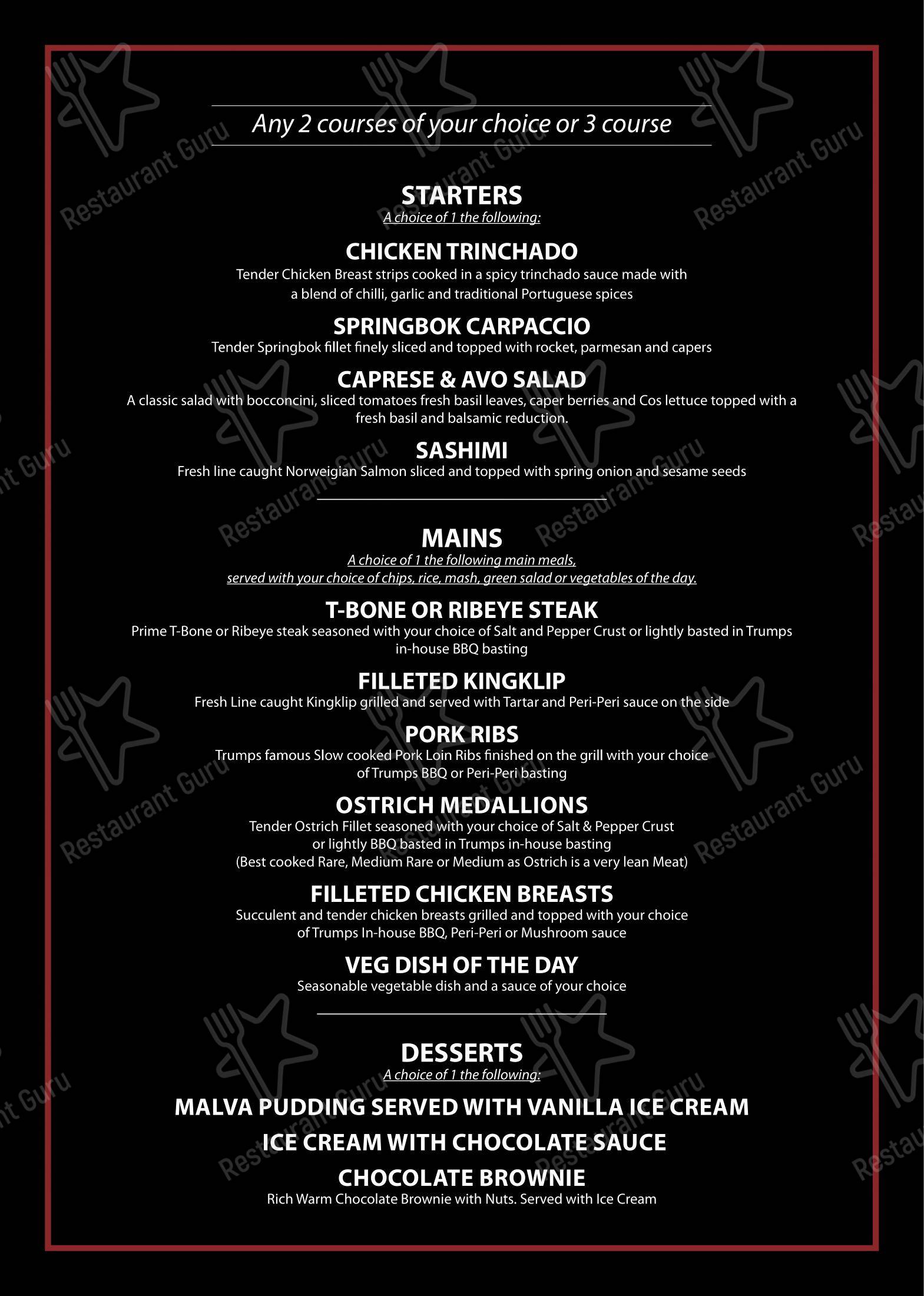 Menu at Trumps Grillhouse and Butchery pub & bar, Sandton