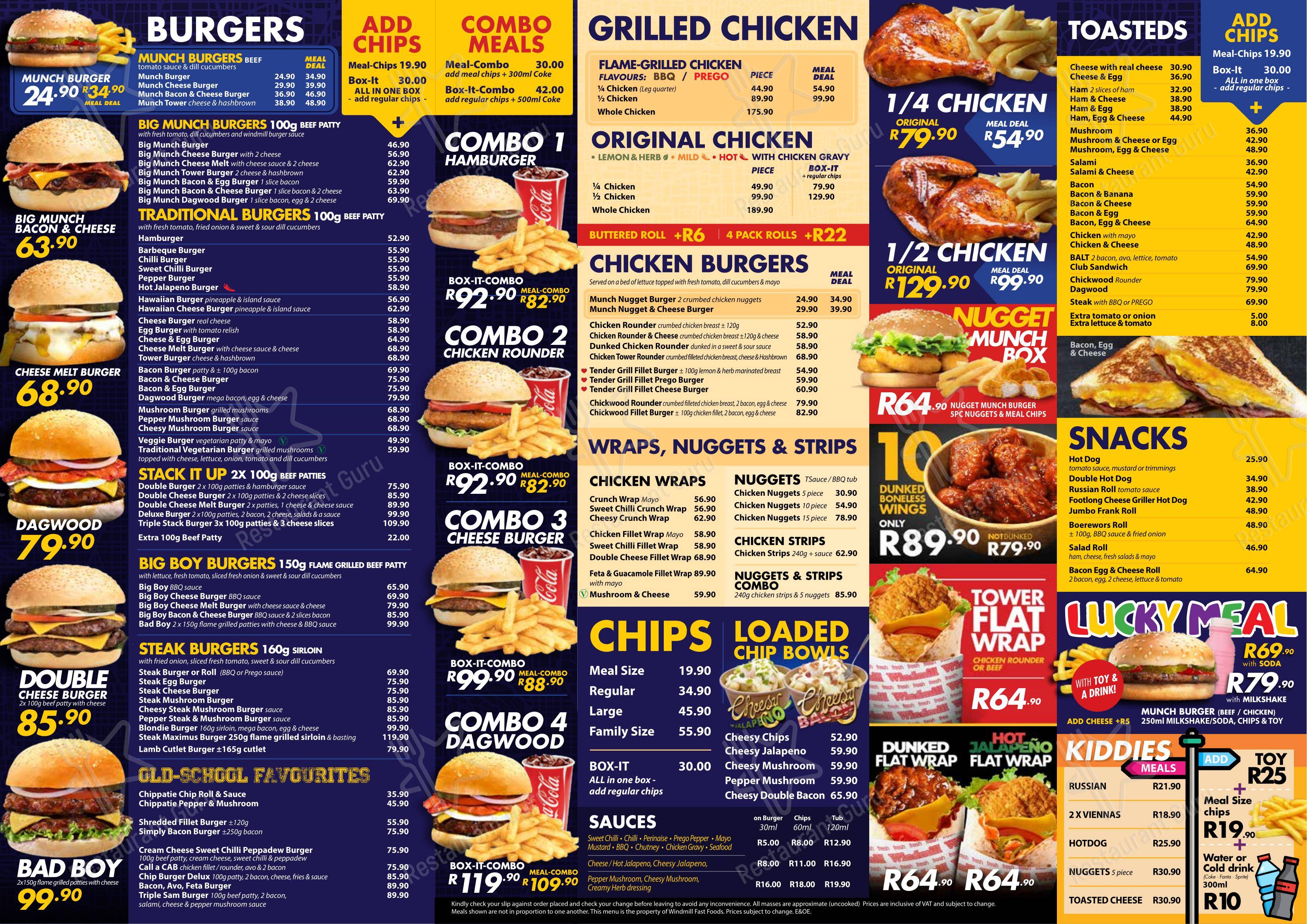 Menu at Windmill Roadhouse restaurant, East London