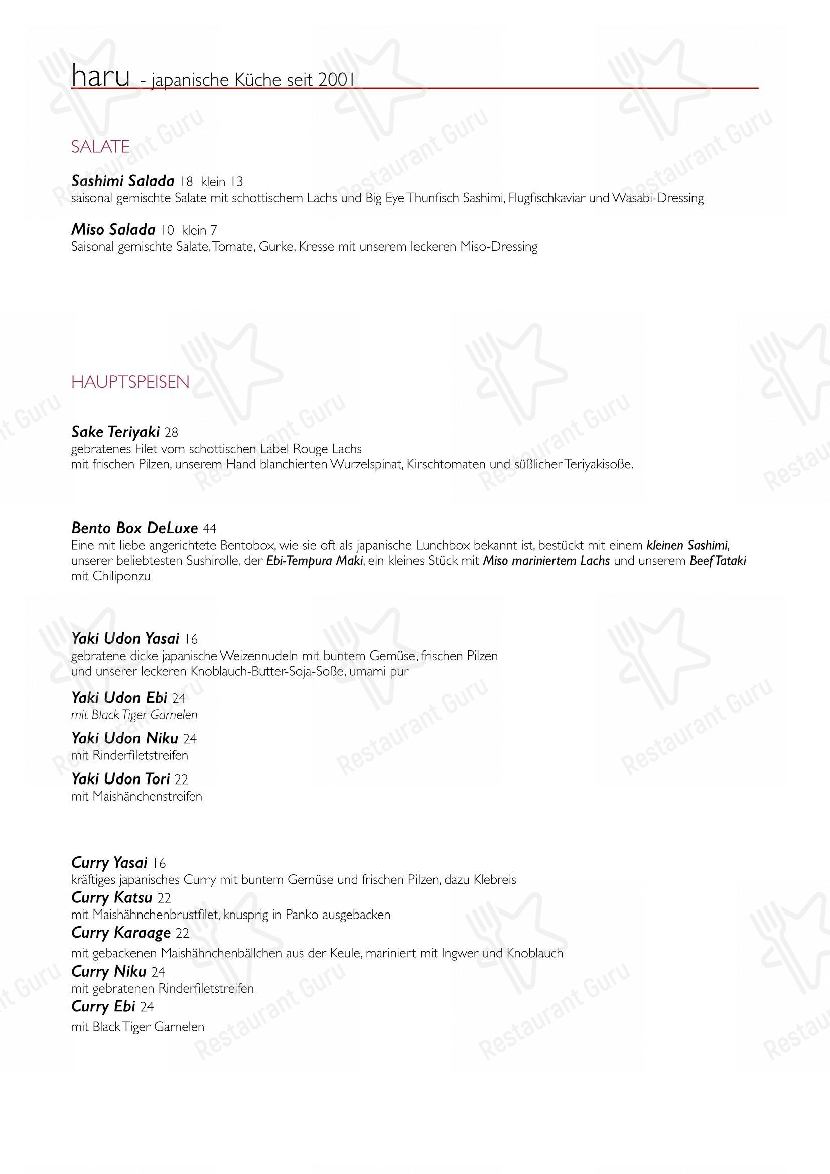 Menu at haru japanese kitchen Restaurant, Erlangen