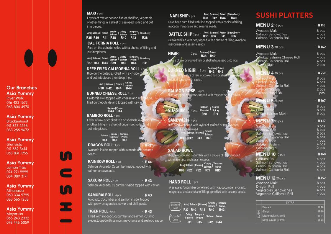 Menu at si yummy restaurant, Boksburg