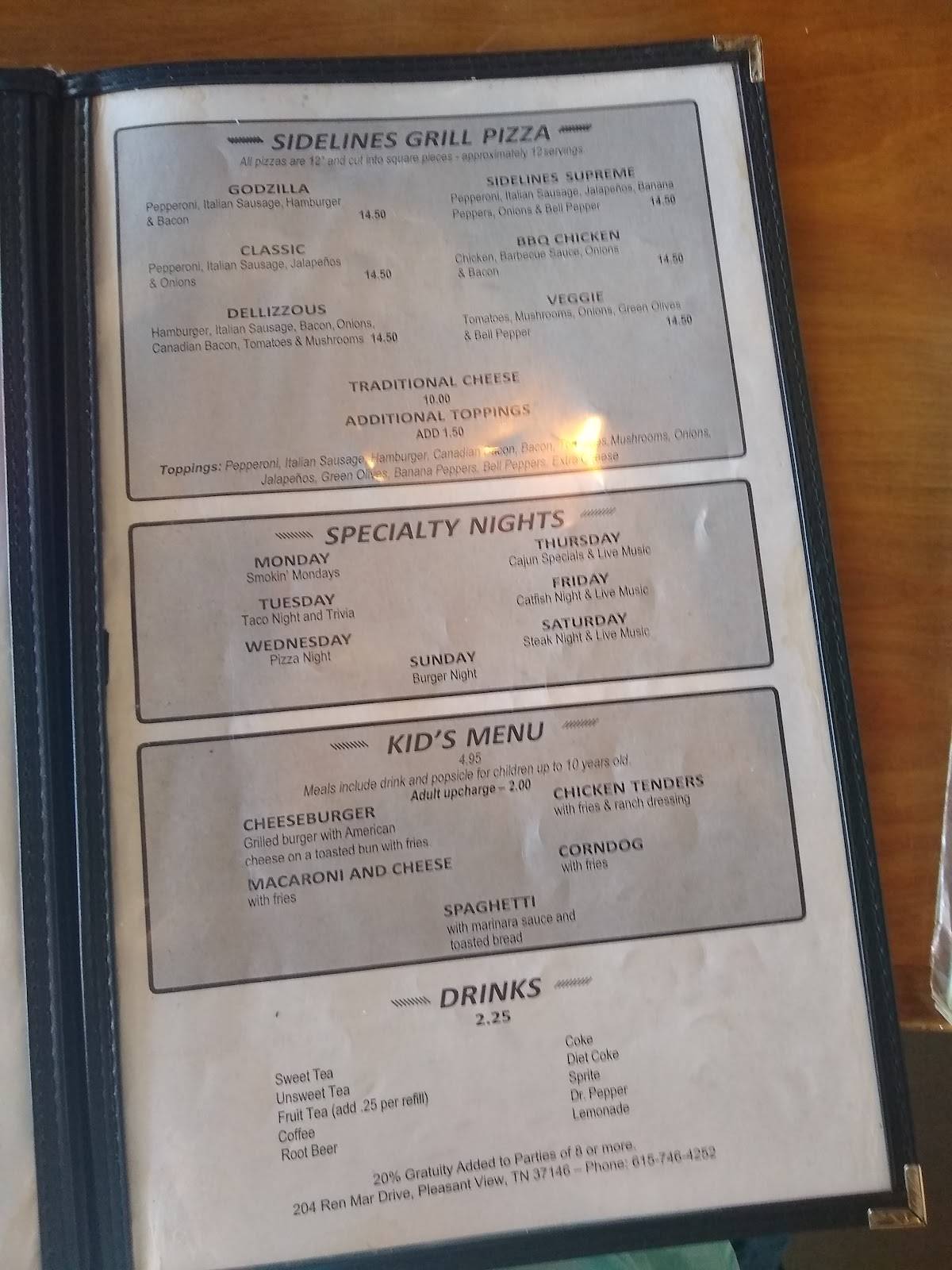 Menu at sidelines grill pub & bar, Pleasant View