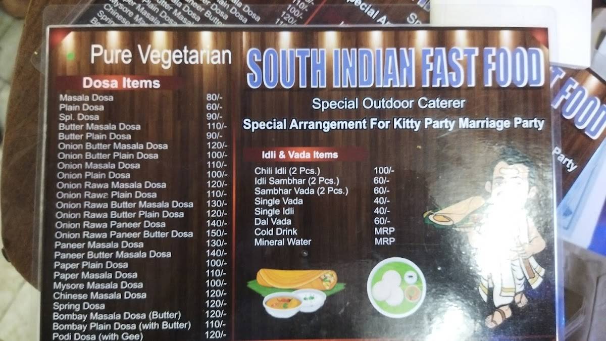 Menu at south Indian fast food, New Delhi, Main Market C101