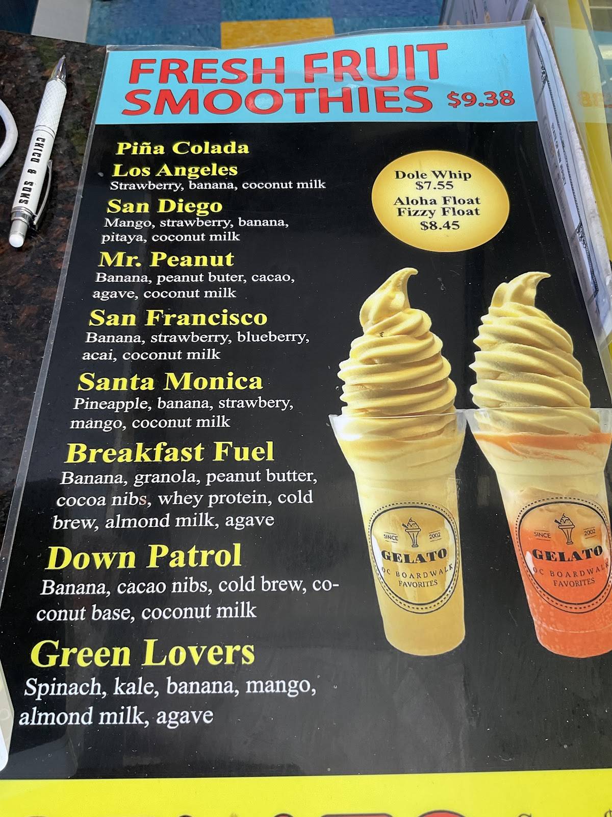 Menu at oc GELATO desserts, Ocean City