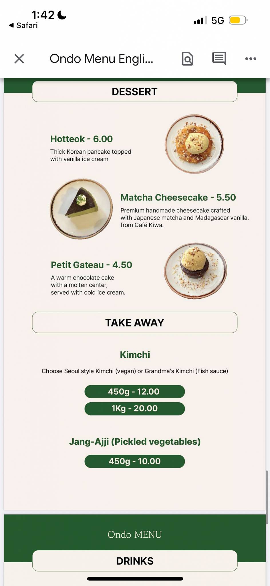 Menu at ondo korean kitchen restaurant, Porto