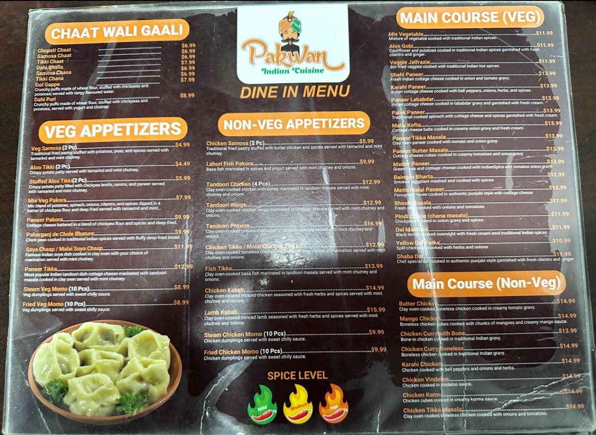 Menu au pakwan indian cuisine restaurant, Edmonton